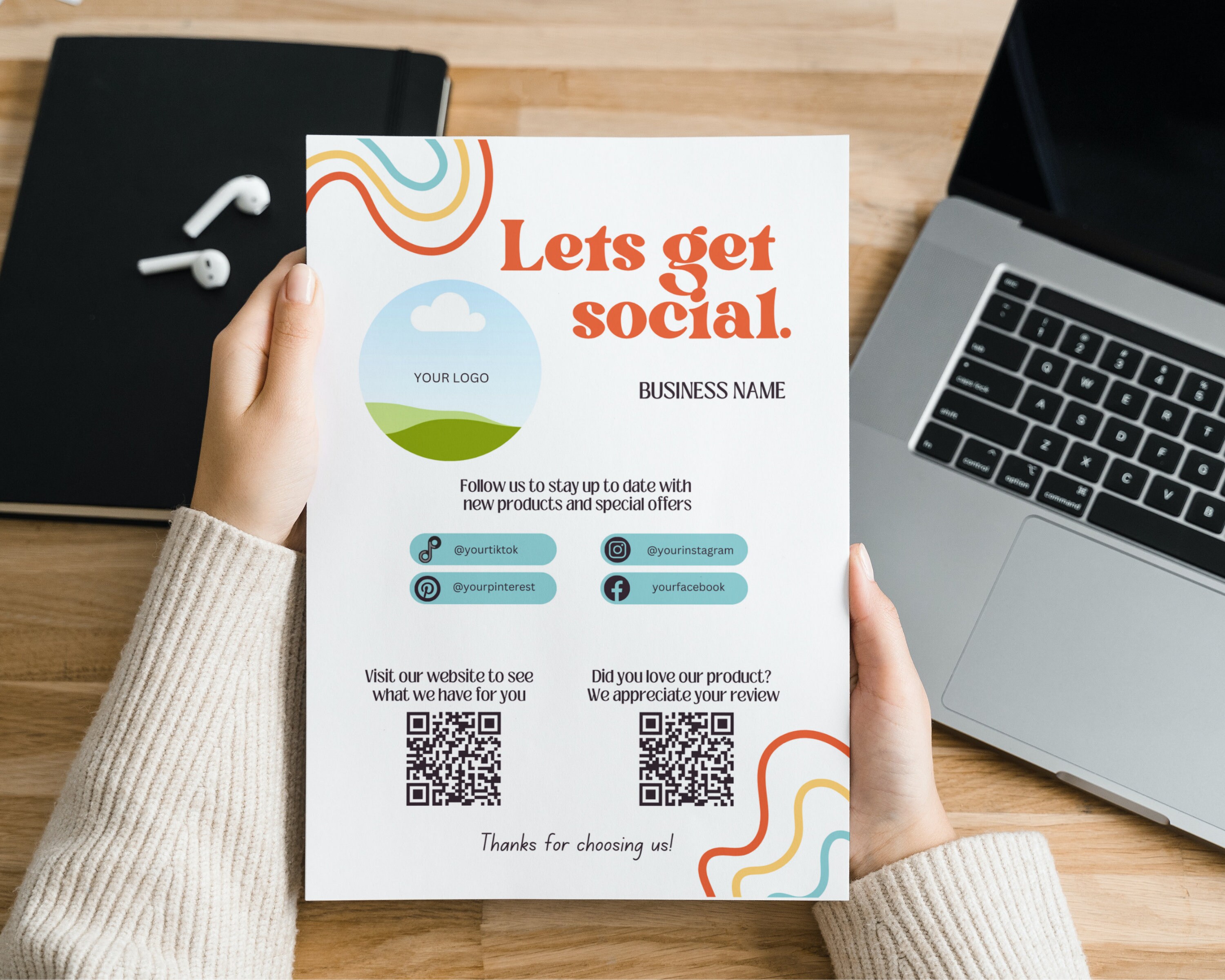 Groovy Social Media Sign, Social Media Sign Printable Template, Lets ...