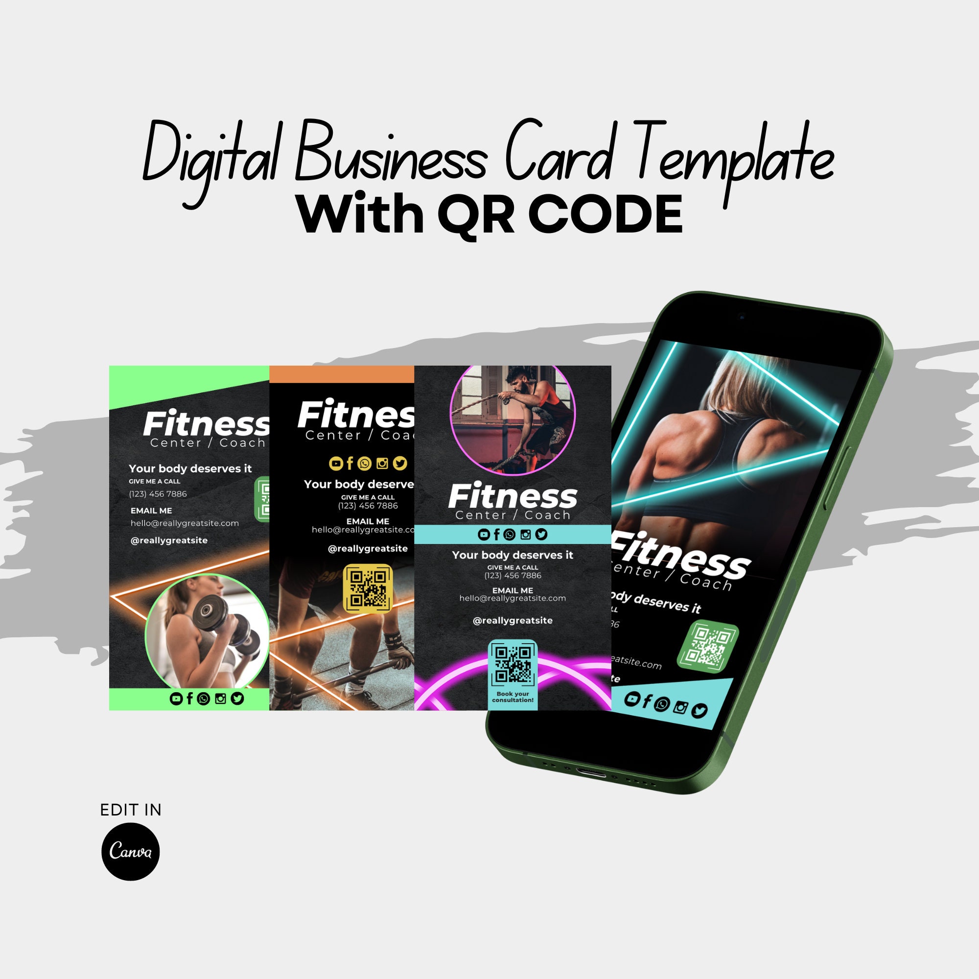 QR Code Digital Business Card Bundle, Fitness Coach Business Card, QR ...
