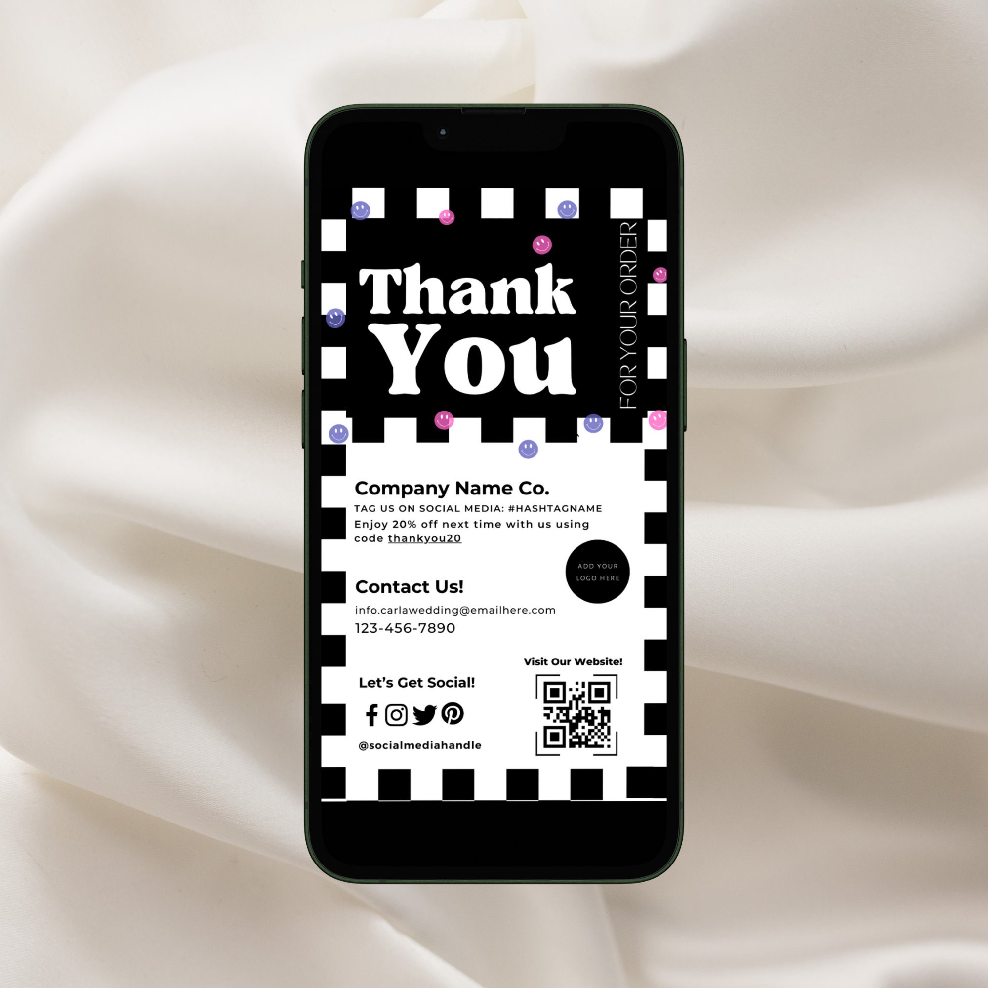 Small Business Thank You Card Template, QR Code Business Card, Digital ...