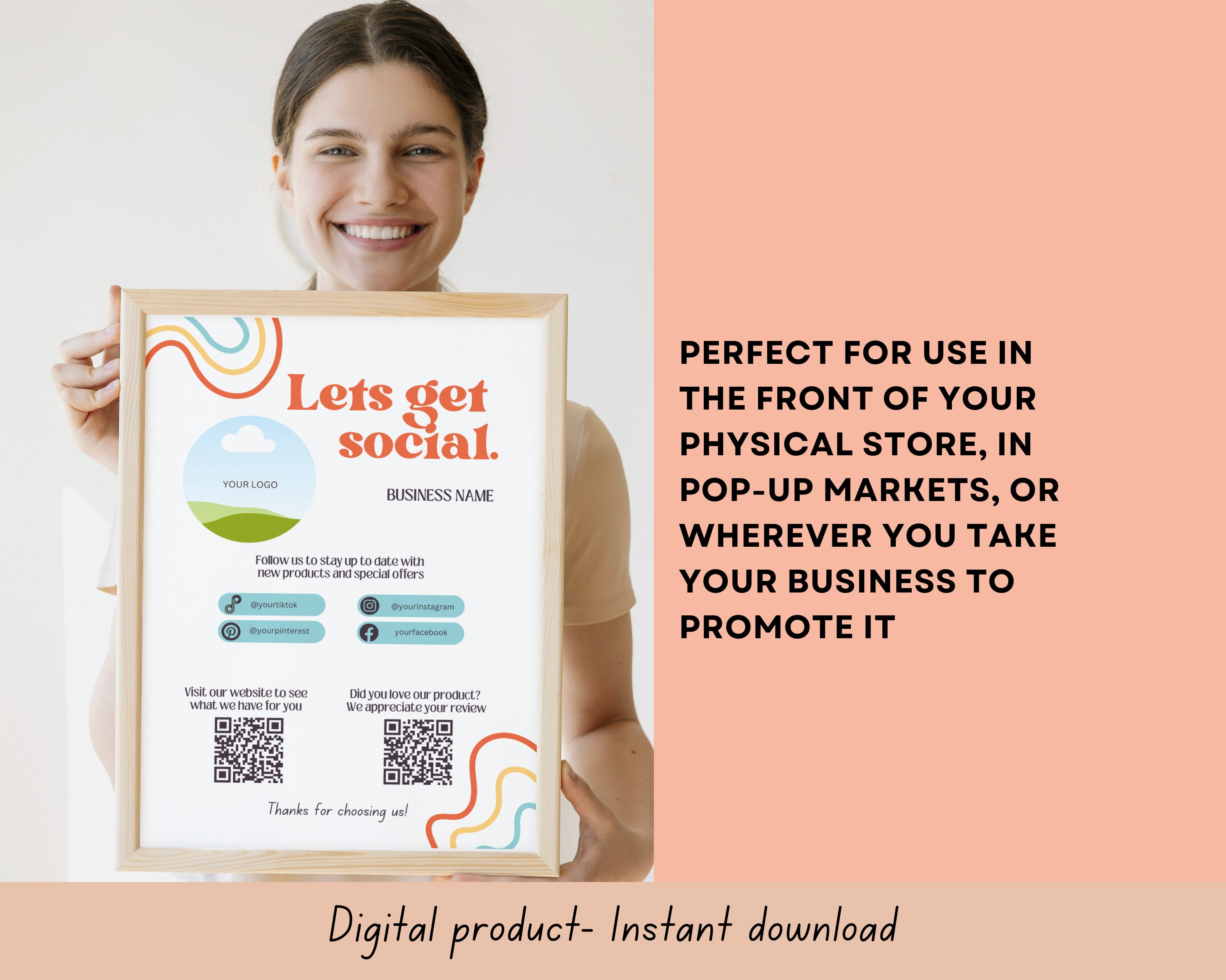 Groovy Social Media Sign, Social Media Sign Printable Template, Lets ...