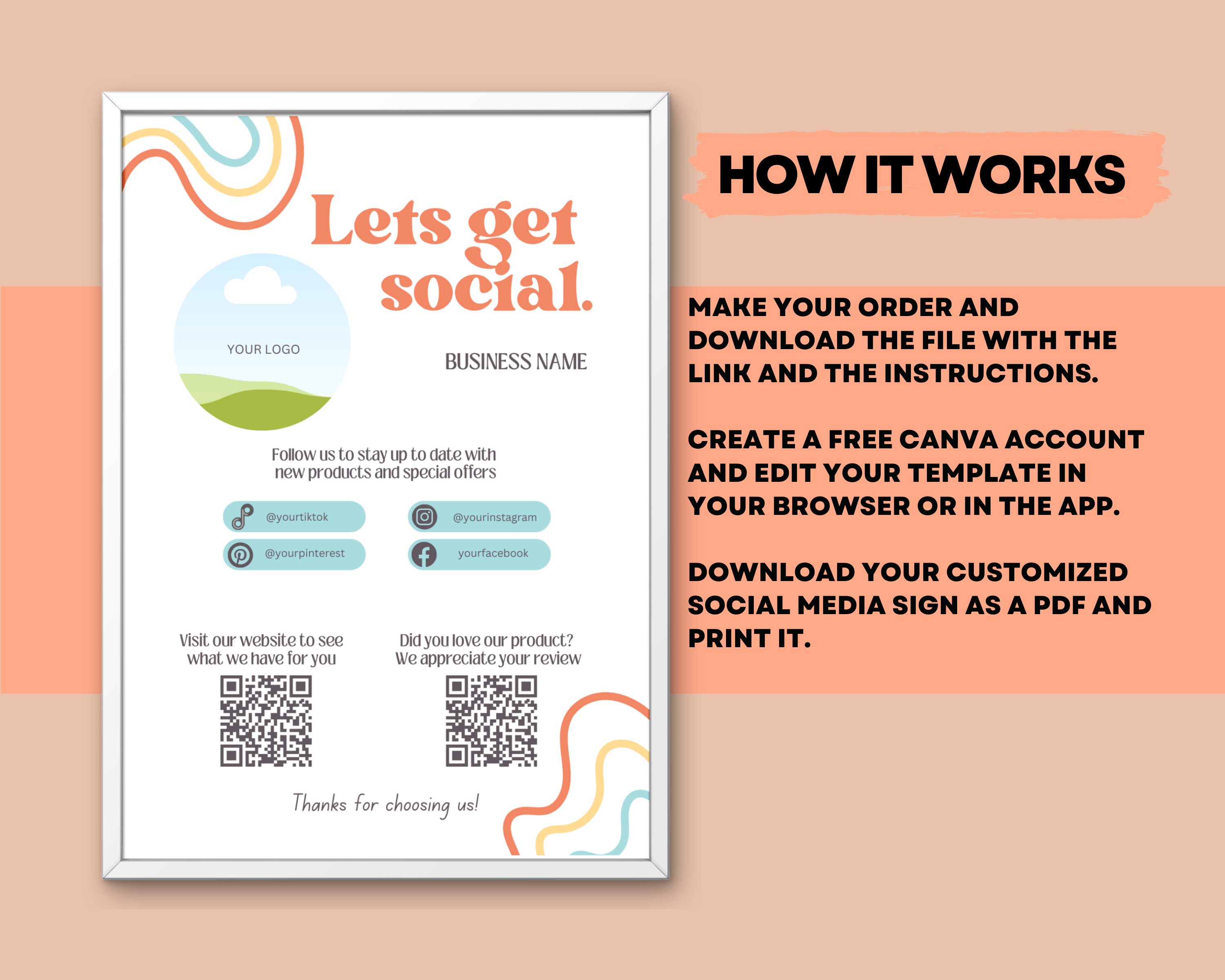 Groovy Social Media Sign, Social Media Sign Printable Template, Lets ...
