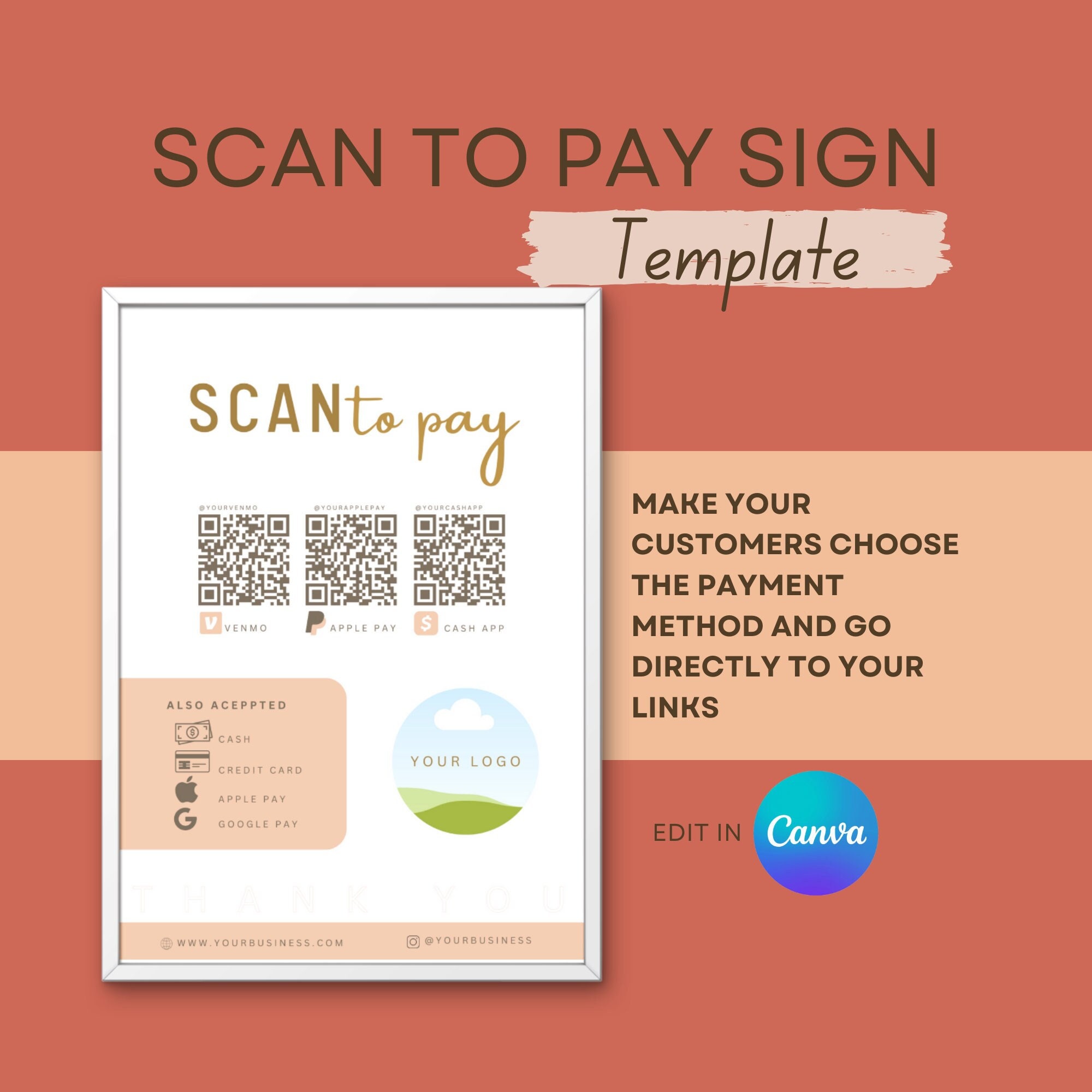 Boutique Scan to Pay Sign, Printable Payment Sing, Editable Scan to Pay ...