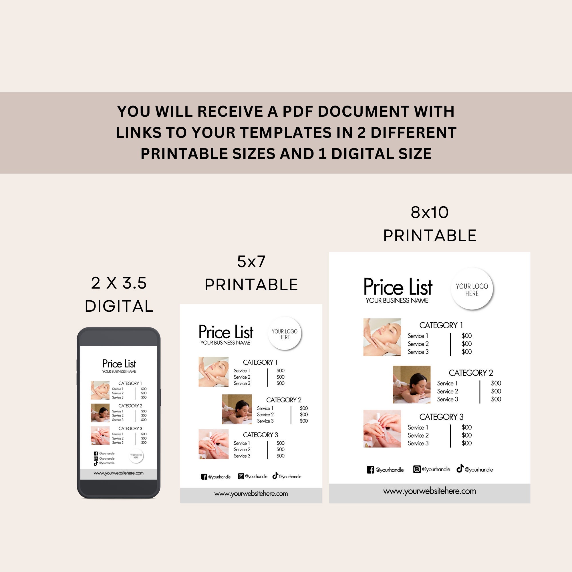 Spa Price List, Digital & Printable Price List Template, Business Price ...