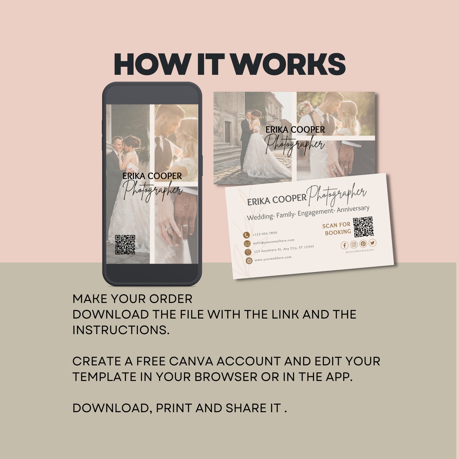 Photographer Business Card, QR Code Business Card Template, Digital ...