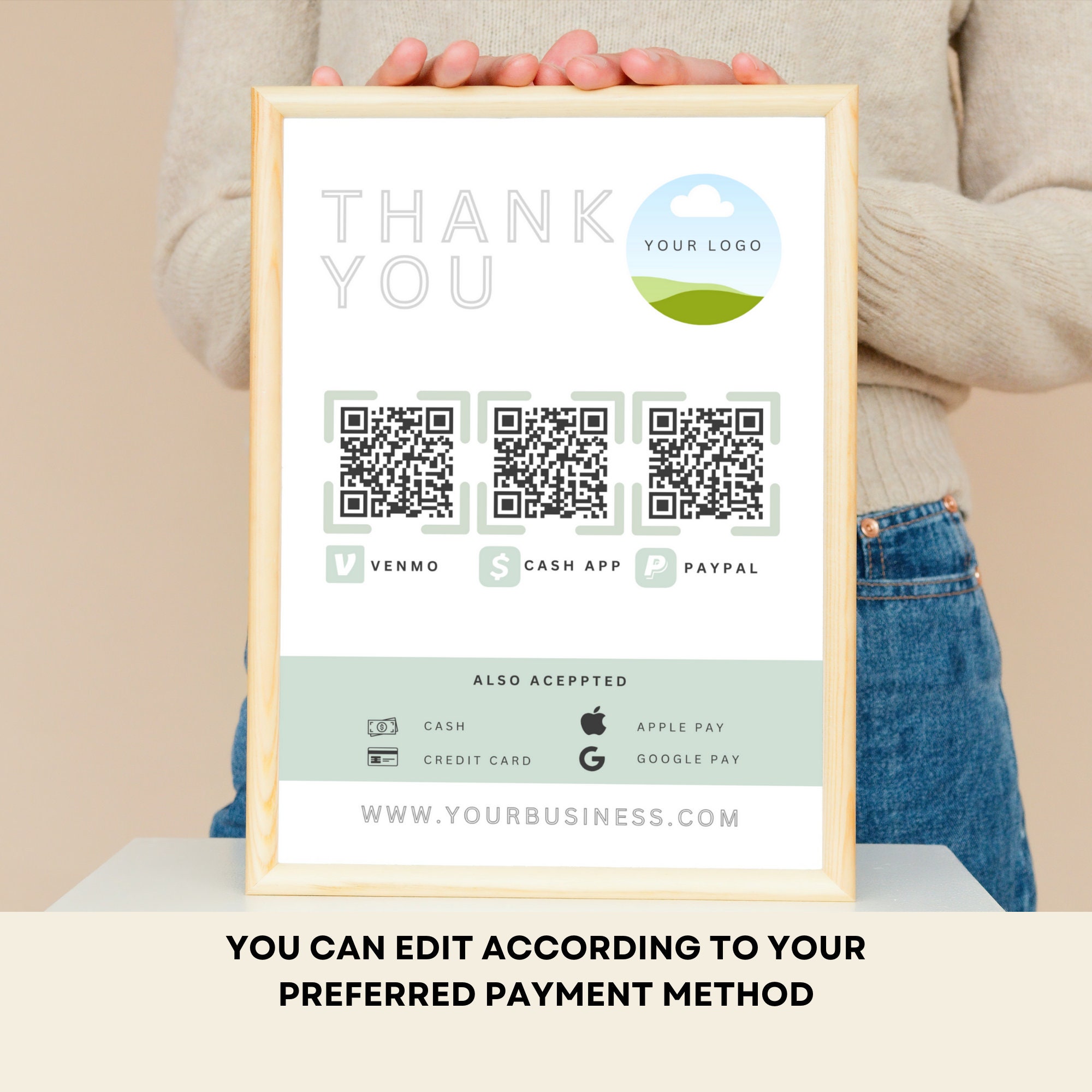 Scan to Pay Sign, QR Code Pay Sign, Printable Payment Sing, Editable ...