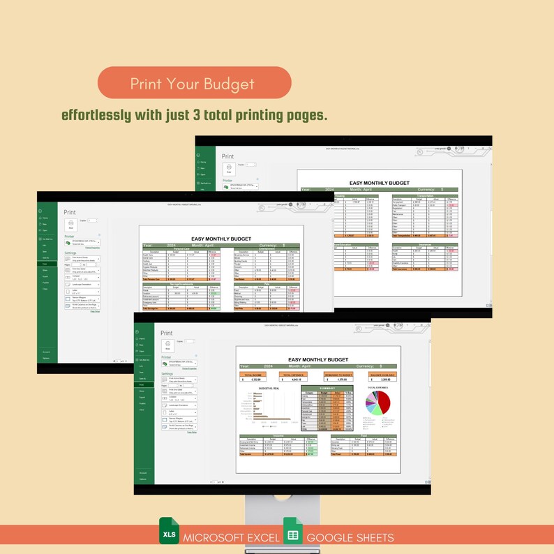 Monthly Budget Spreadsheet, Google Sheets, Excel Template, Expense Tracker, Monthly Budget ...