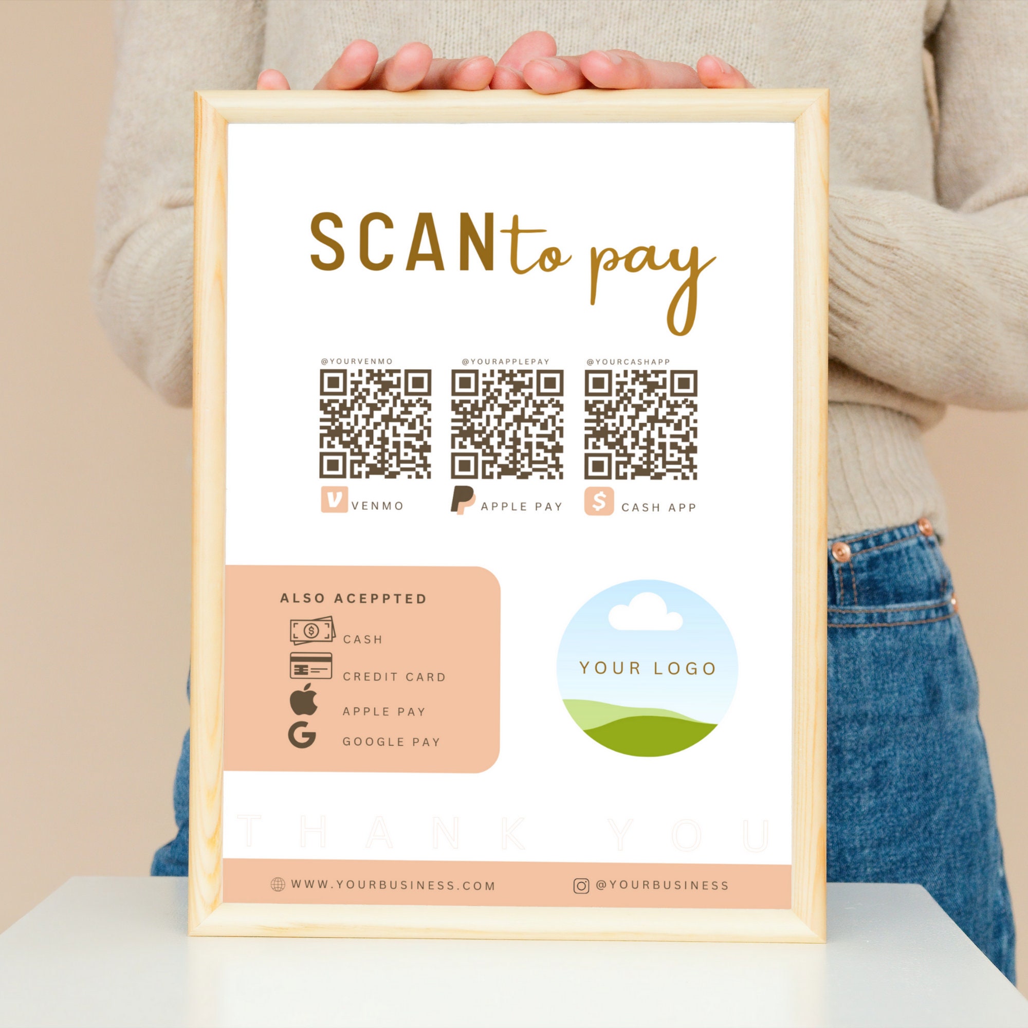 Boutique Scan to Pay Sign, Printable Payment Sing, Editable Scan to Pay ...