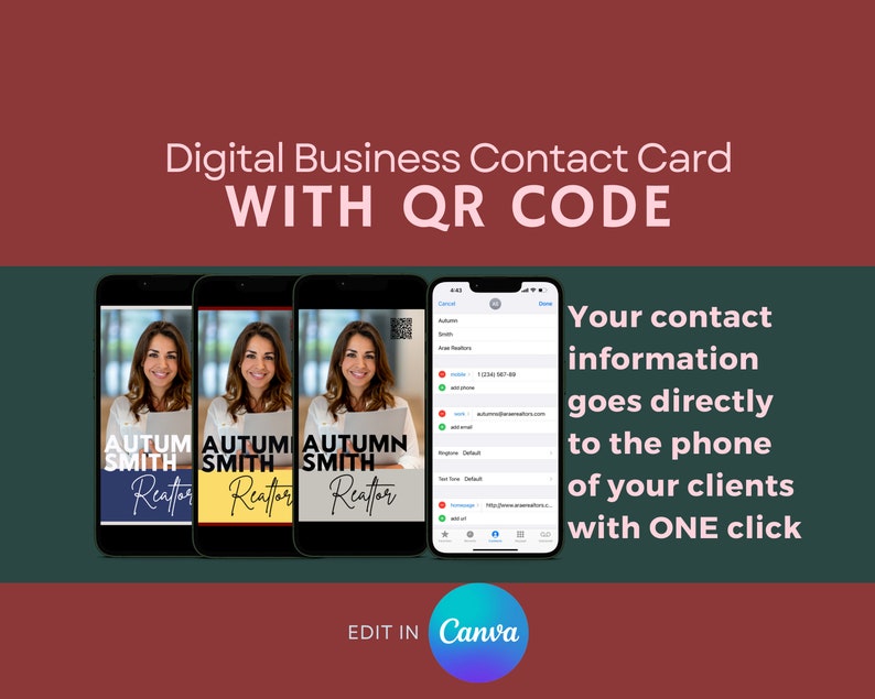 Realtor Digital Business Card, QR Code Save My CONTACT CARD, Contact ...