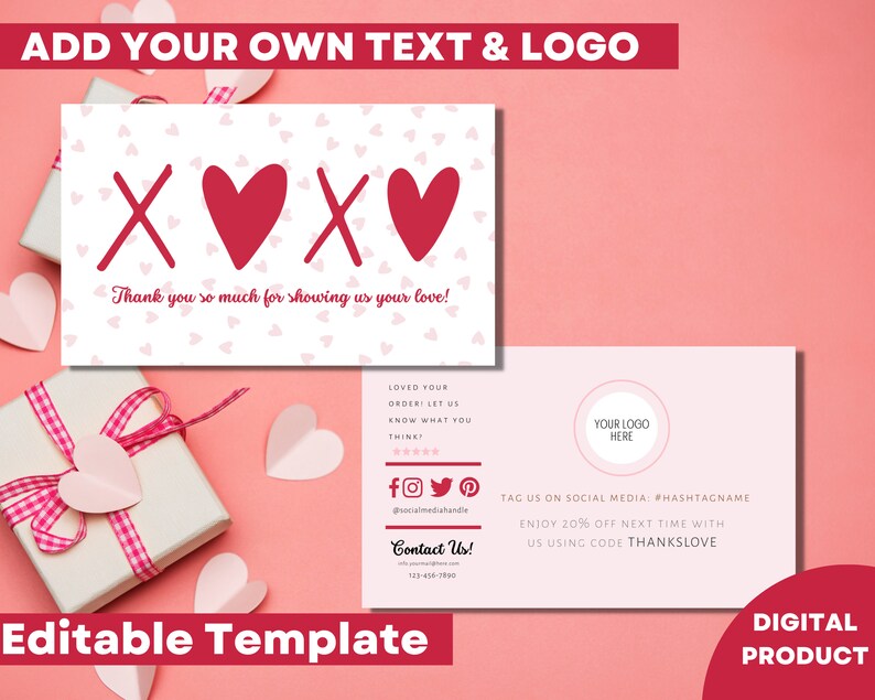 Editable Valentine's Thank You Card Canva Template Small - Etsy