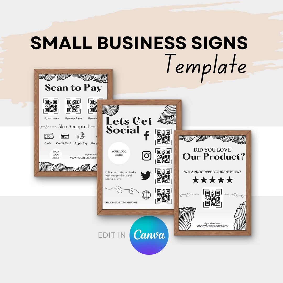 Editable Business Sign, Social Media QR Code Sign, Scan to Pay Sign ...