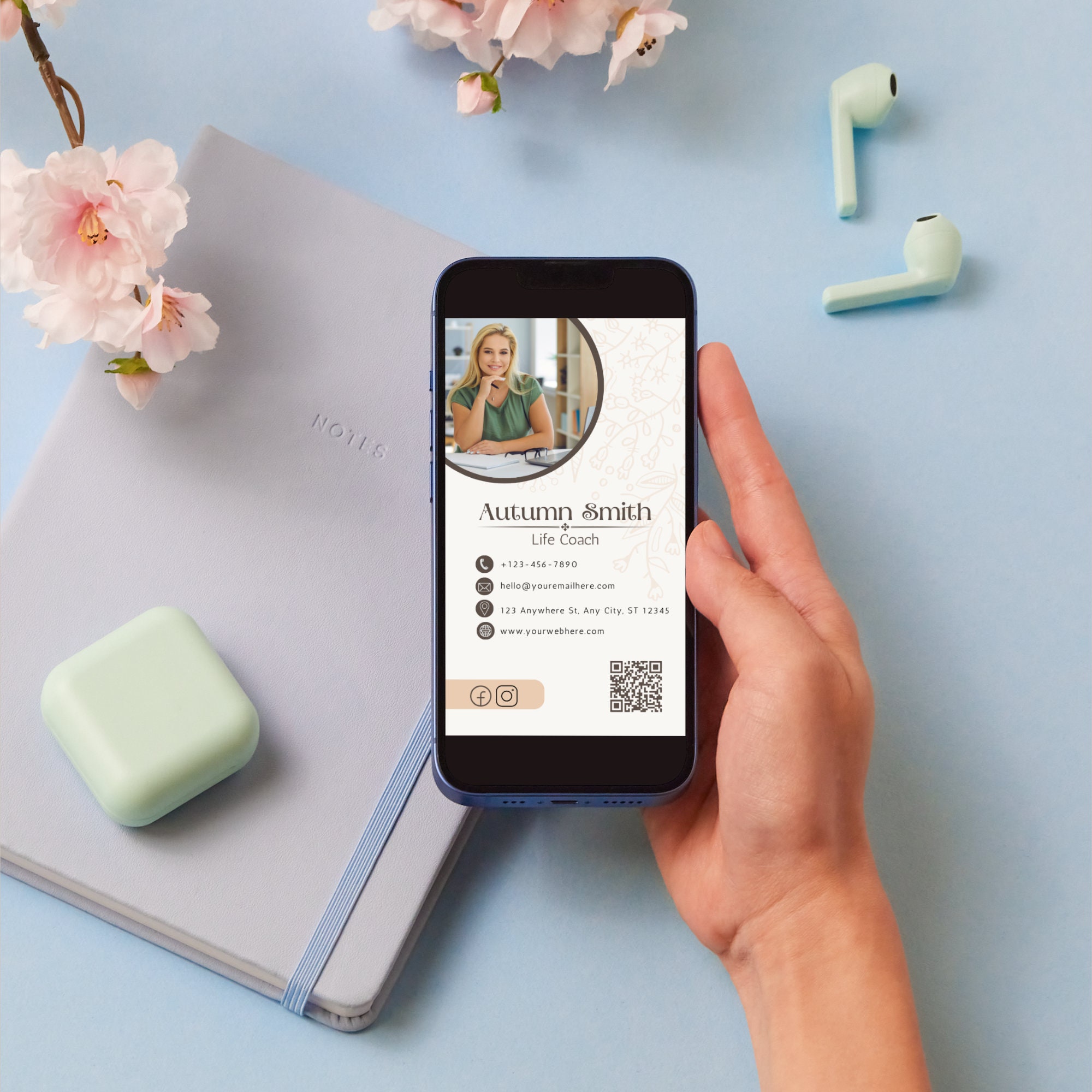 Life Coach Digital Business Card Template: Minimalist QR Code (canva ...