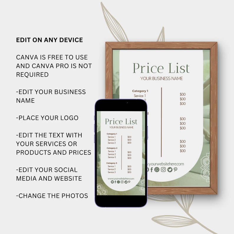 Price List, Price List Template, Digital & Printable, Business Price ...
