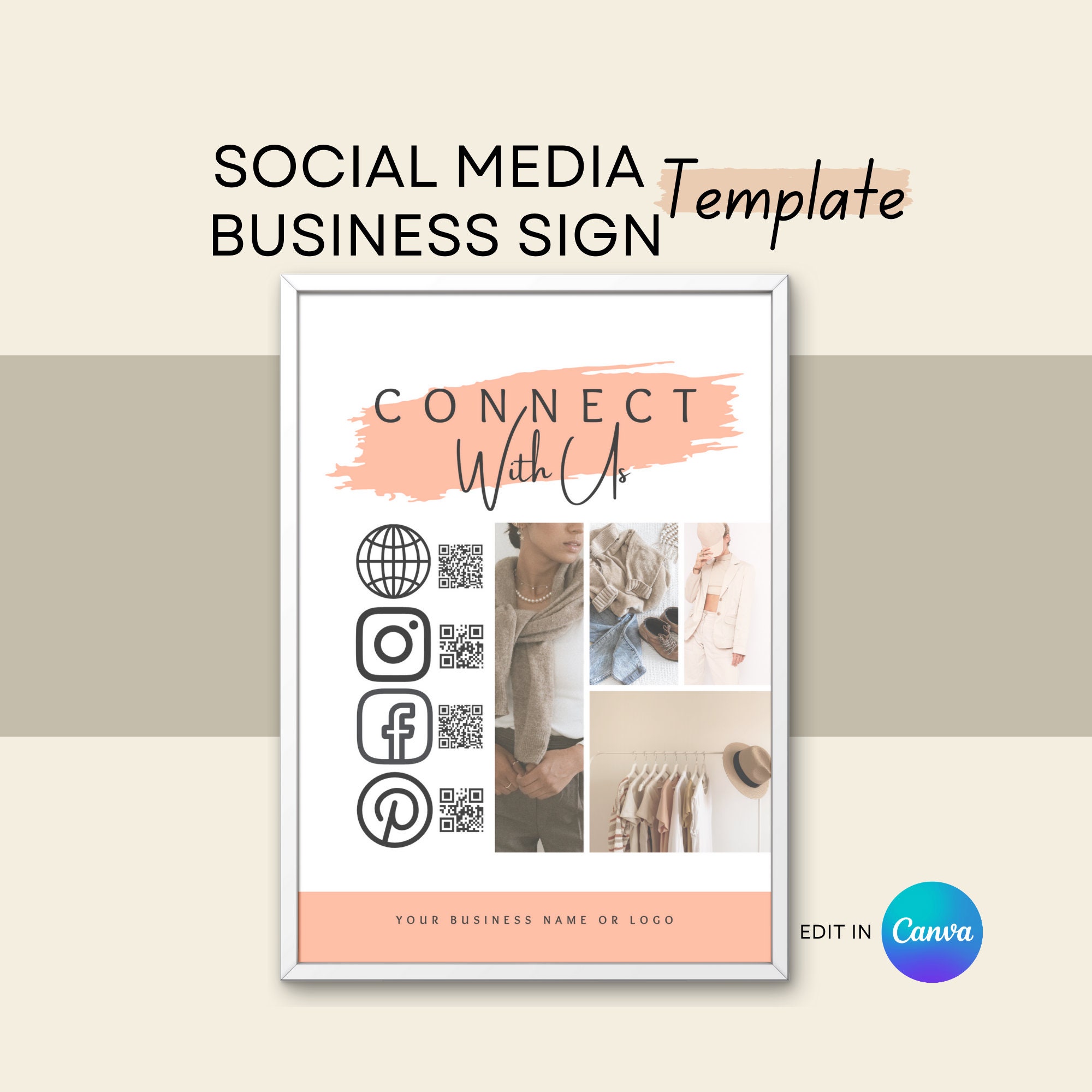 Boutique Business Sign Template, Social Media Sign, QR Code Sign ...