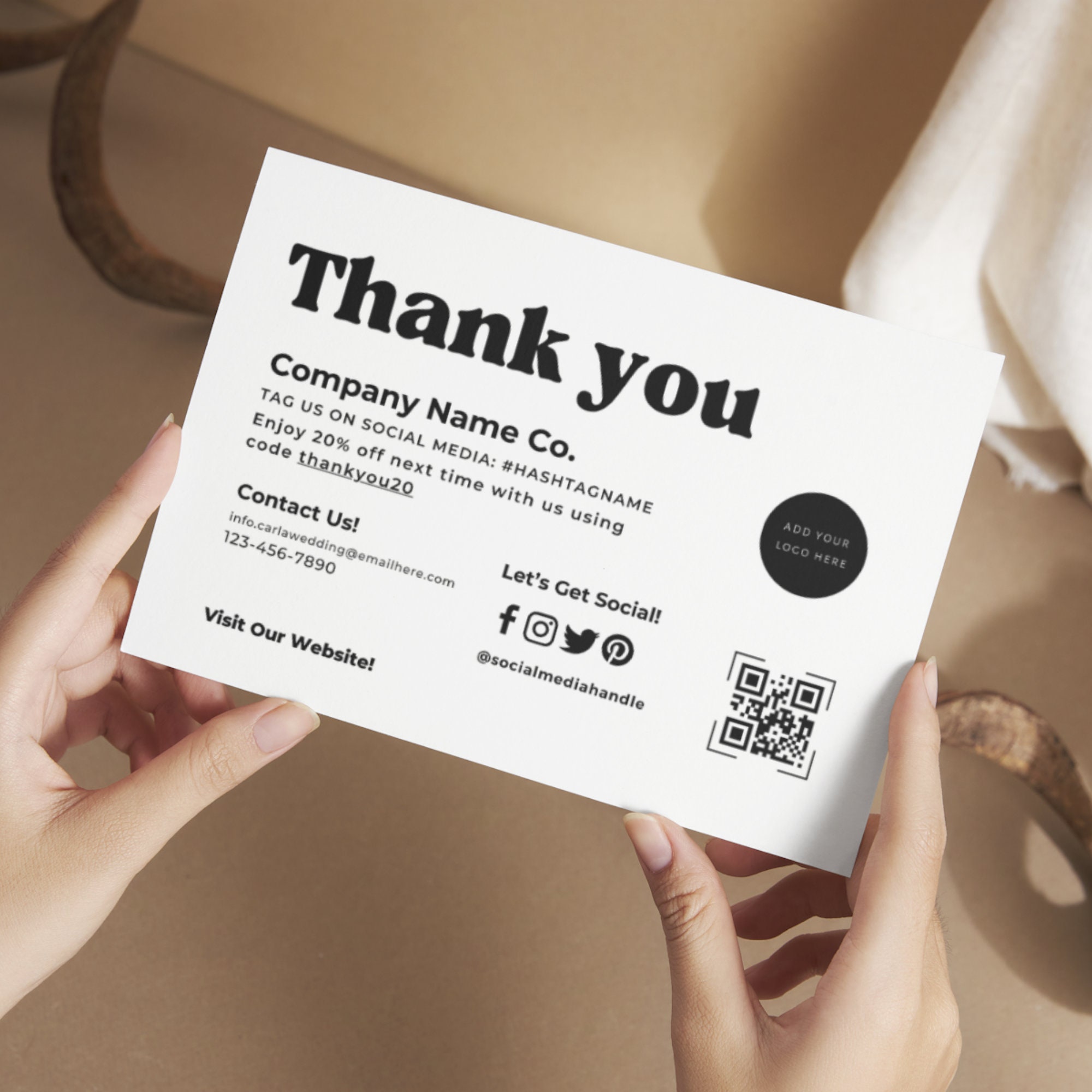 Small Business Thank You Card Template, QR Code Business Card, Digital ...