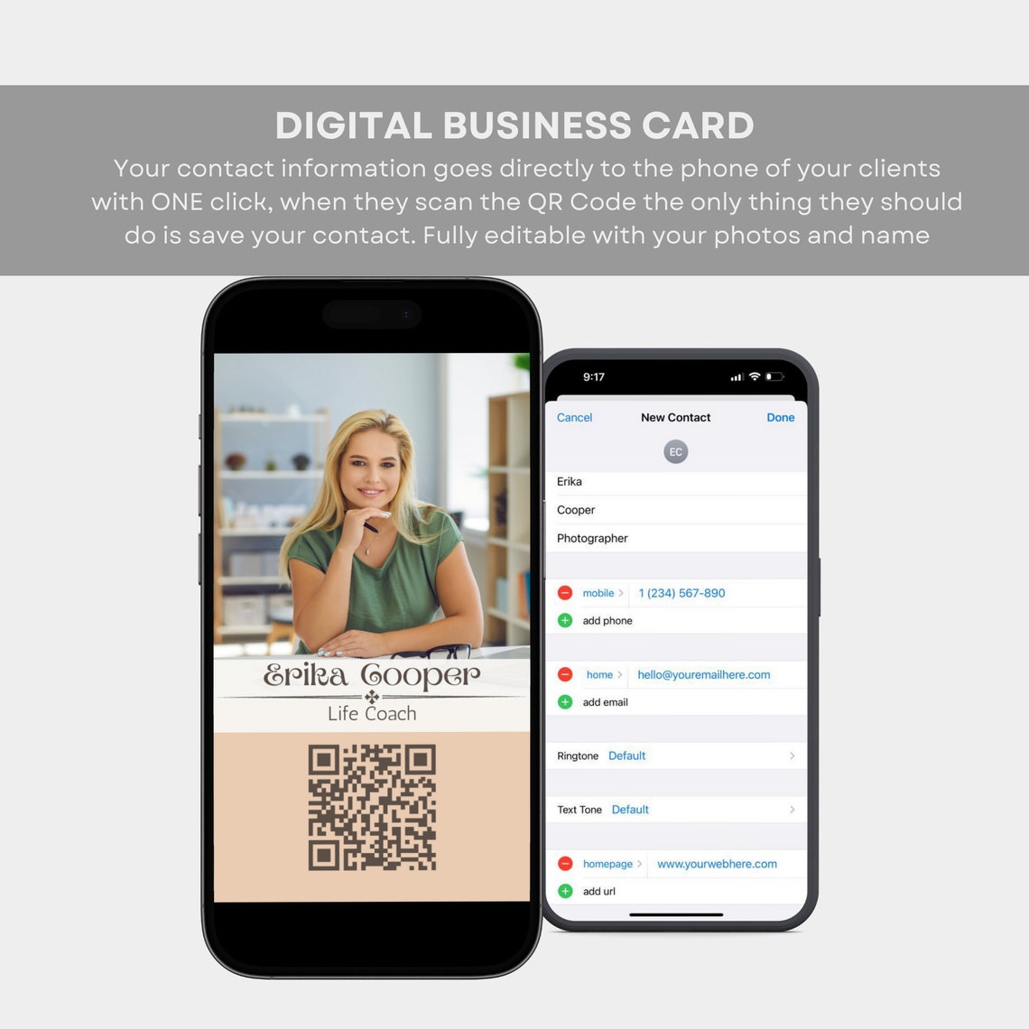 Digital & Printable QR Code Business Card Template, Business Card ...