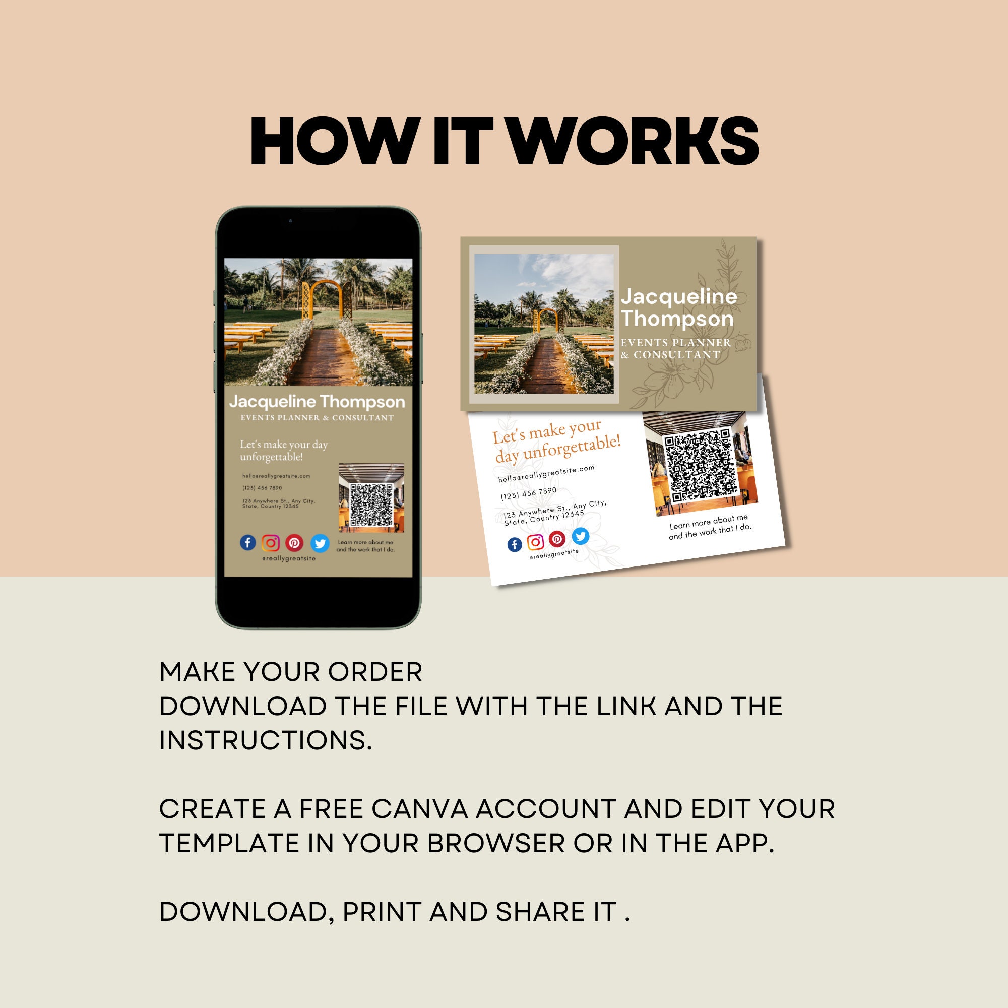 Event Planner Business Card, Digital & Printable QR Code Business Card ...