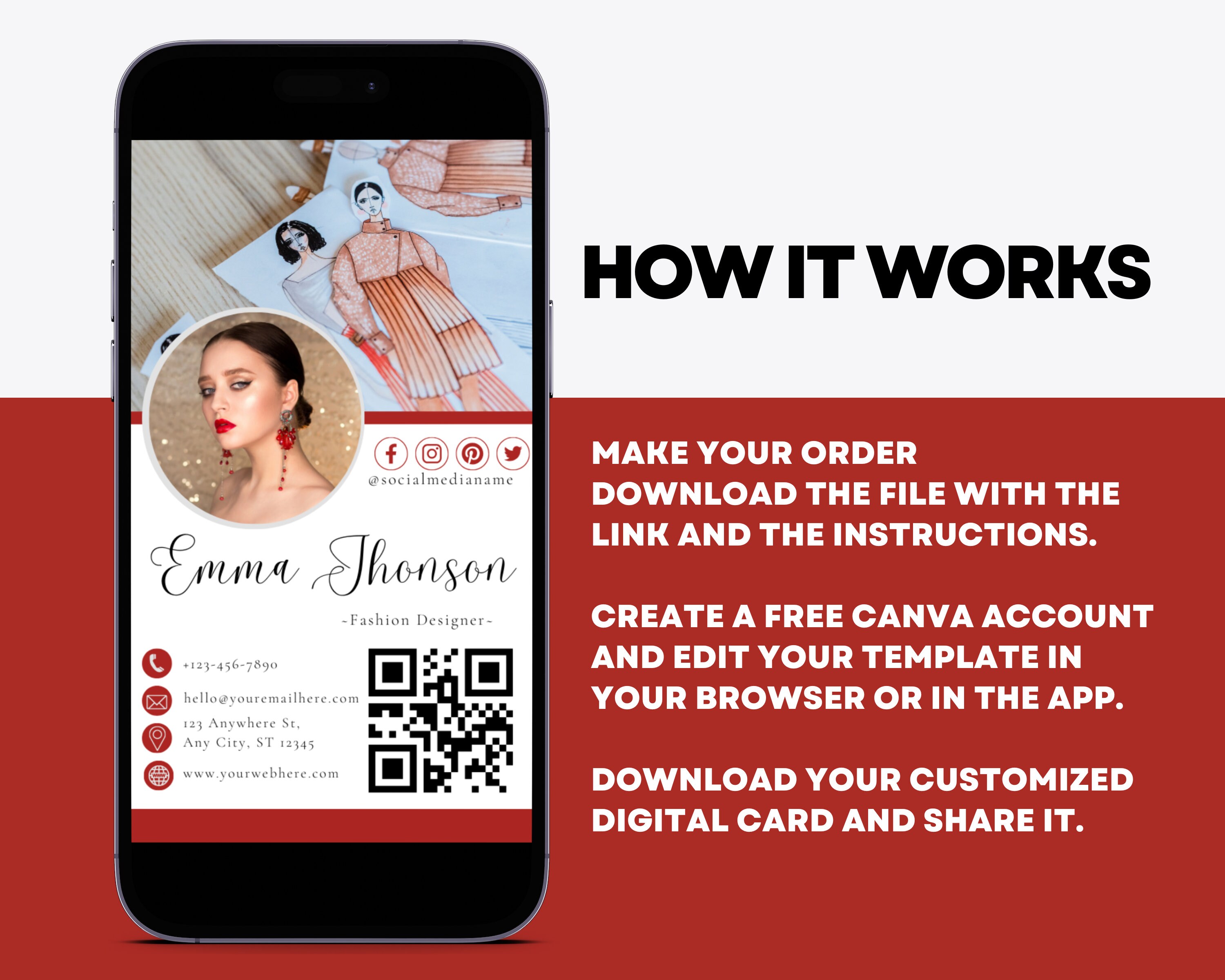 Fashion Designer Business Card, QR Code Digital Business Card Template ...