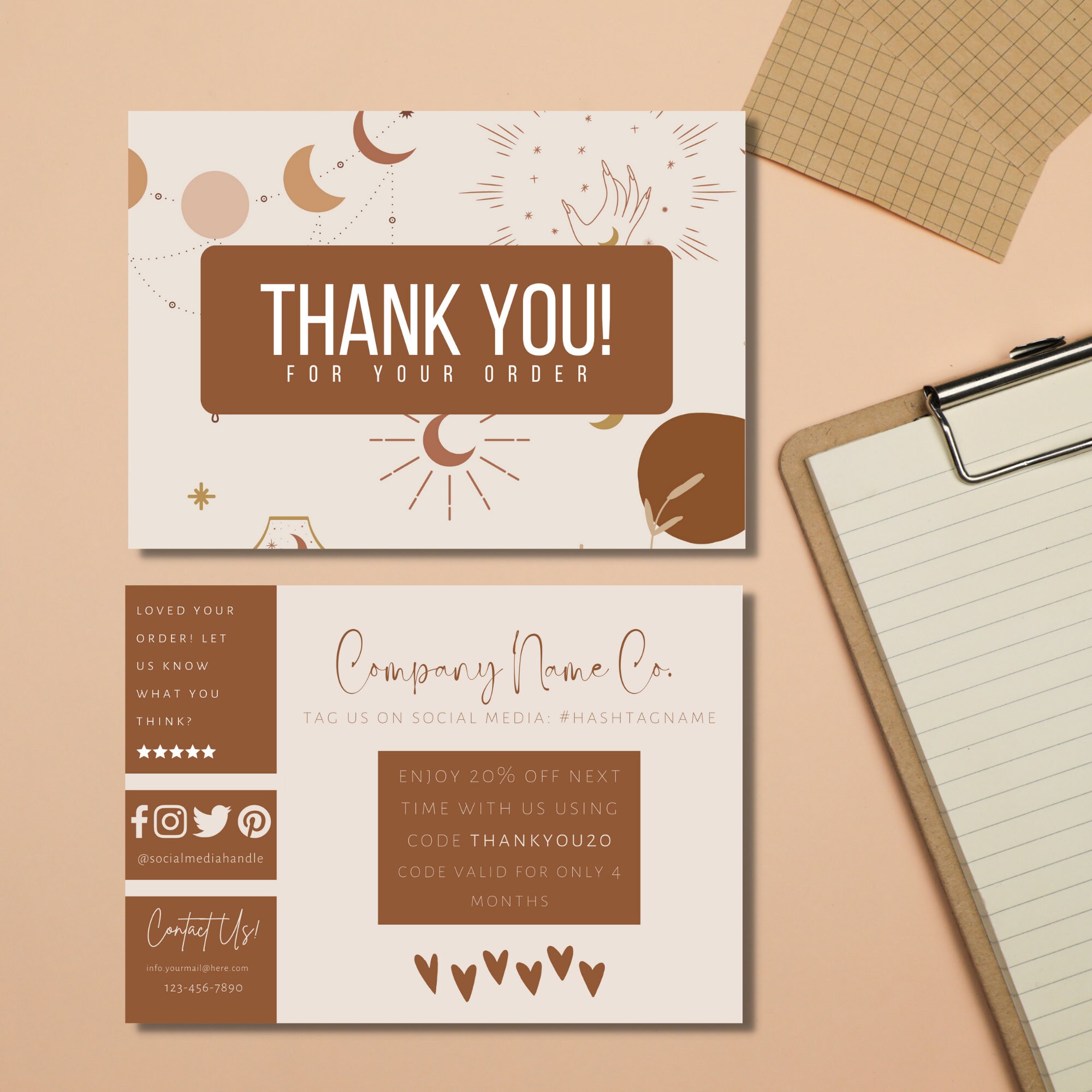 Boho Thank You Card, Boutique Package Insert, Editable Canva Template ...