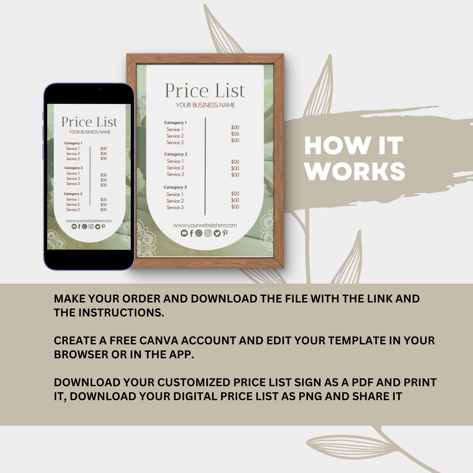 Price List, Price List Template, Digital & Printable, Business Price ...
