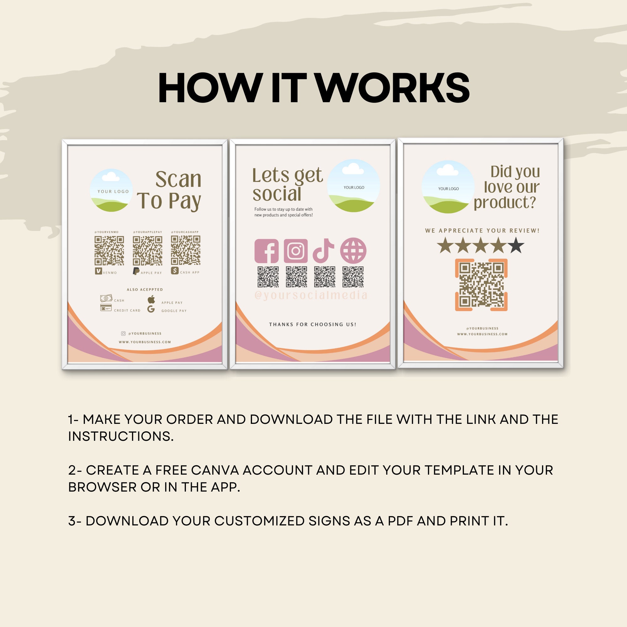 Editable Business Sign, Groovy Retro, Social Media QR Code Sign, Scan ...