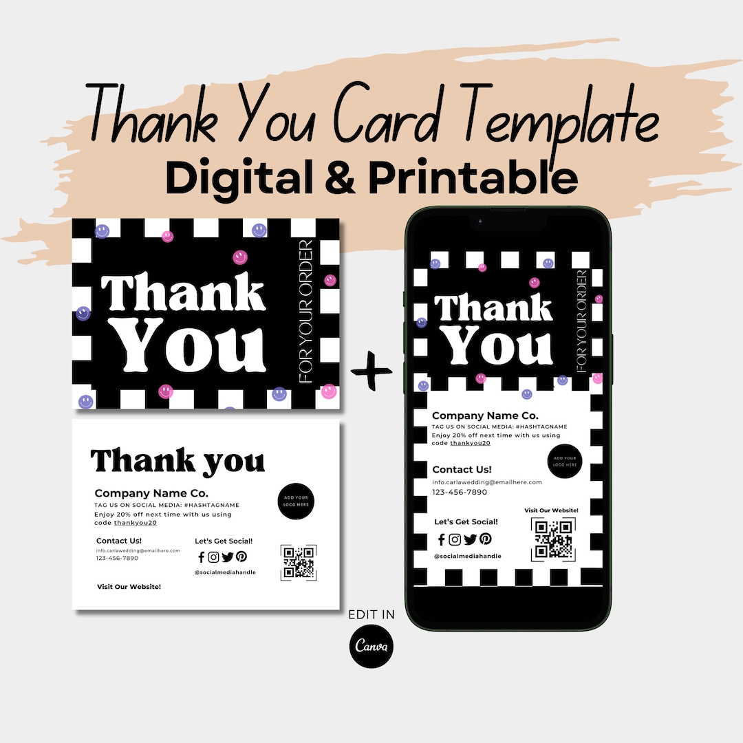 Small Business Thank You Card Template, QR Code Business Card, Digital ...