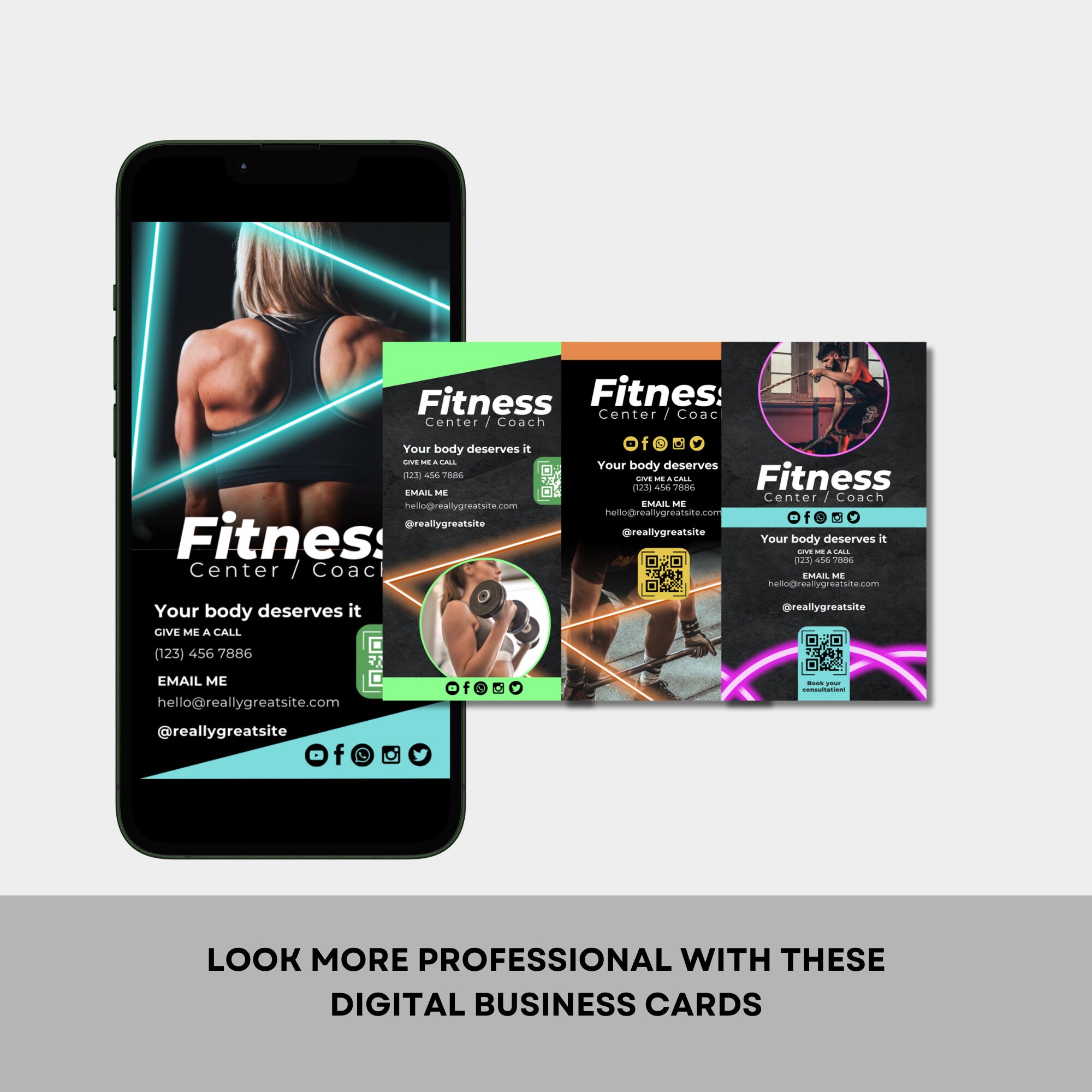 QR Code Digital Business Card Bundle, Fitness Coach Business Card, QR ...