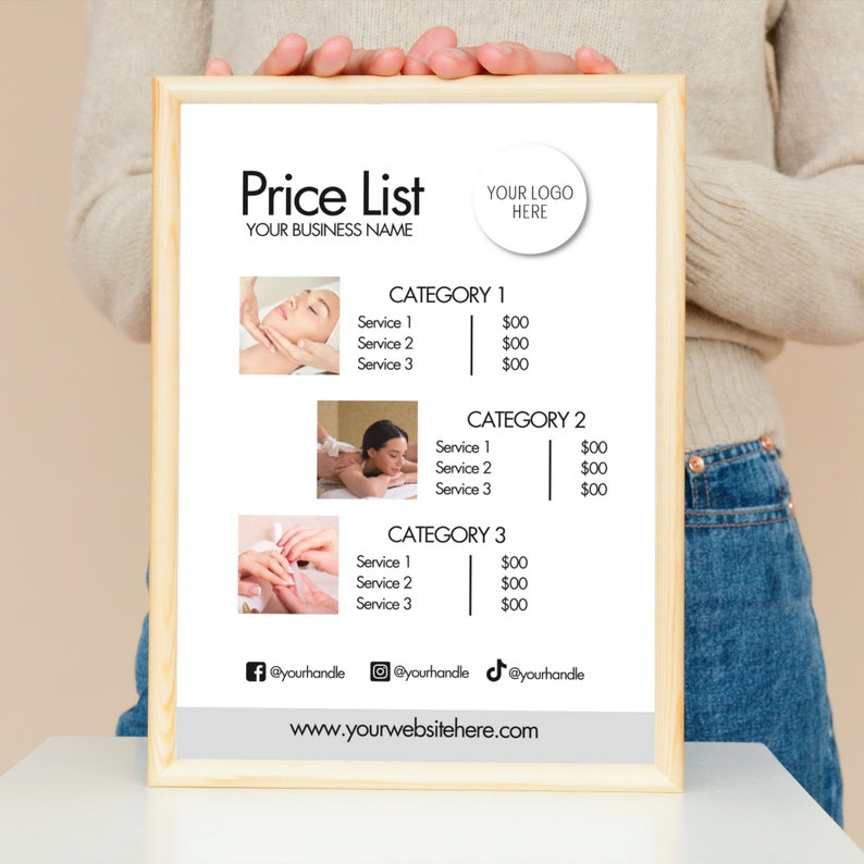 Spa Price List, Digital & Printable Price List Template, Business Price ...
