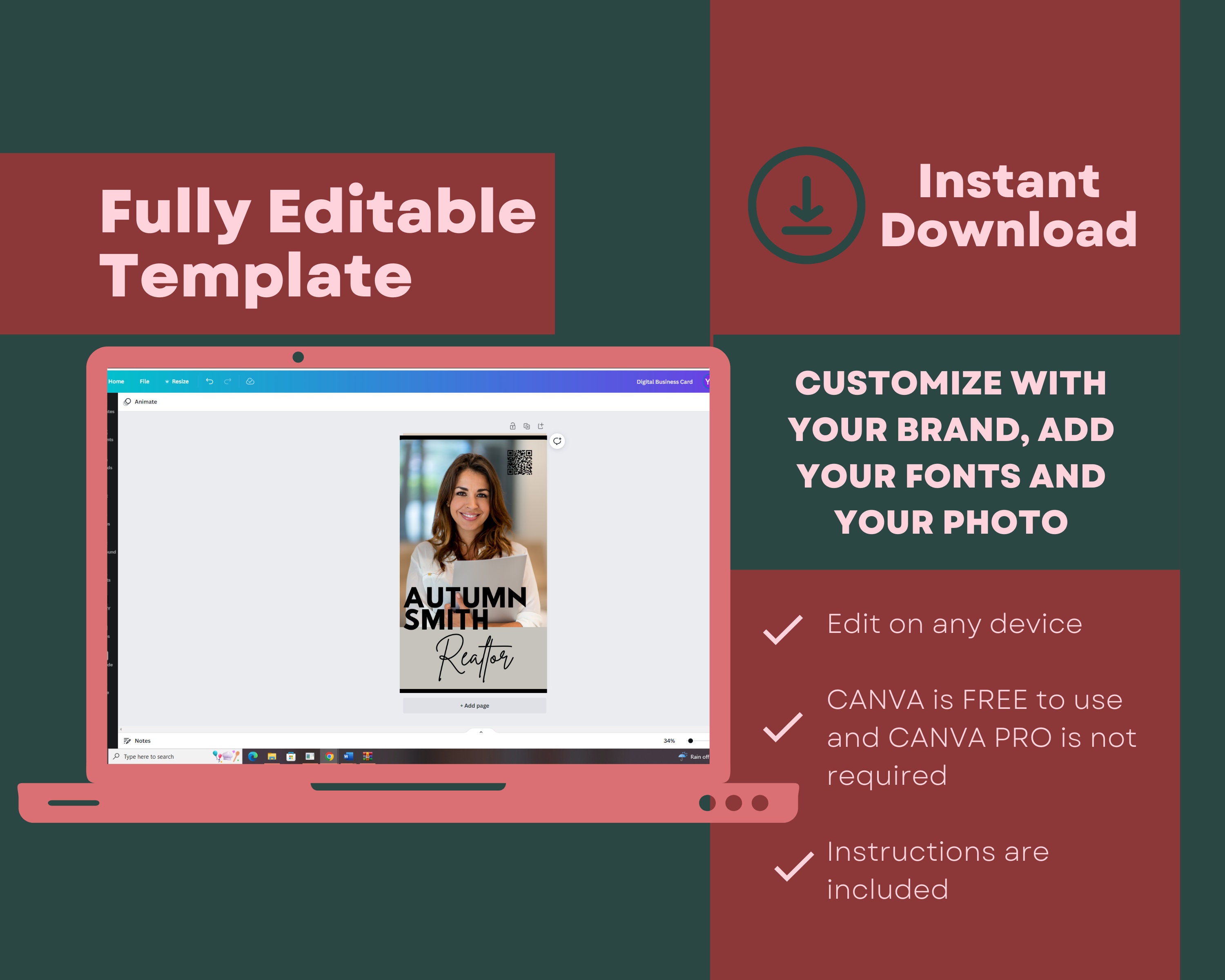 Realtor Digital Business Card, QR Code Save My CONTACT CARD, Contact ...