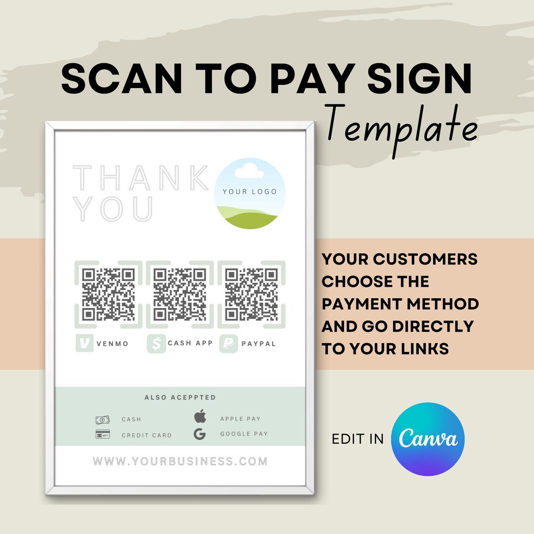 Scan to Pay Sign, QR Code Pay Sign, Printable Payment Sing, Editable ...