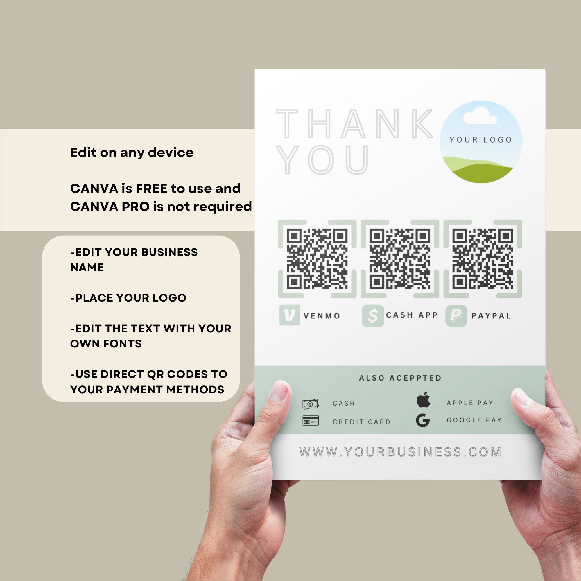 Scan to Pay Sign, QR Code Pay Sign, Printable Payment Sing, Editable ...