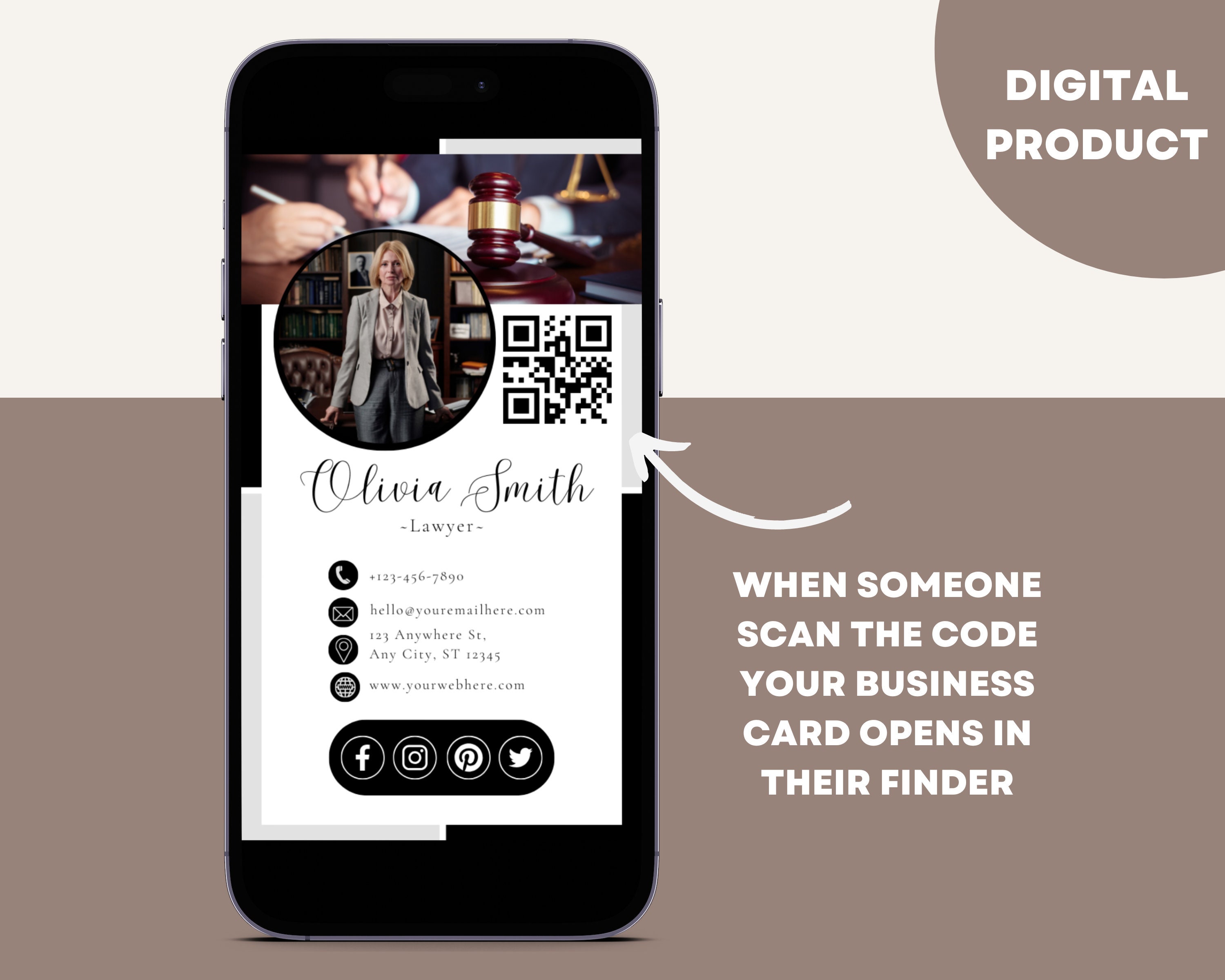 QR Code Digital Business Card Template Lawyer Business Card - Etsy