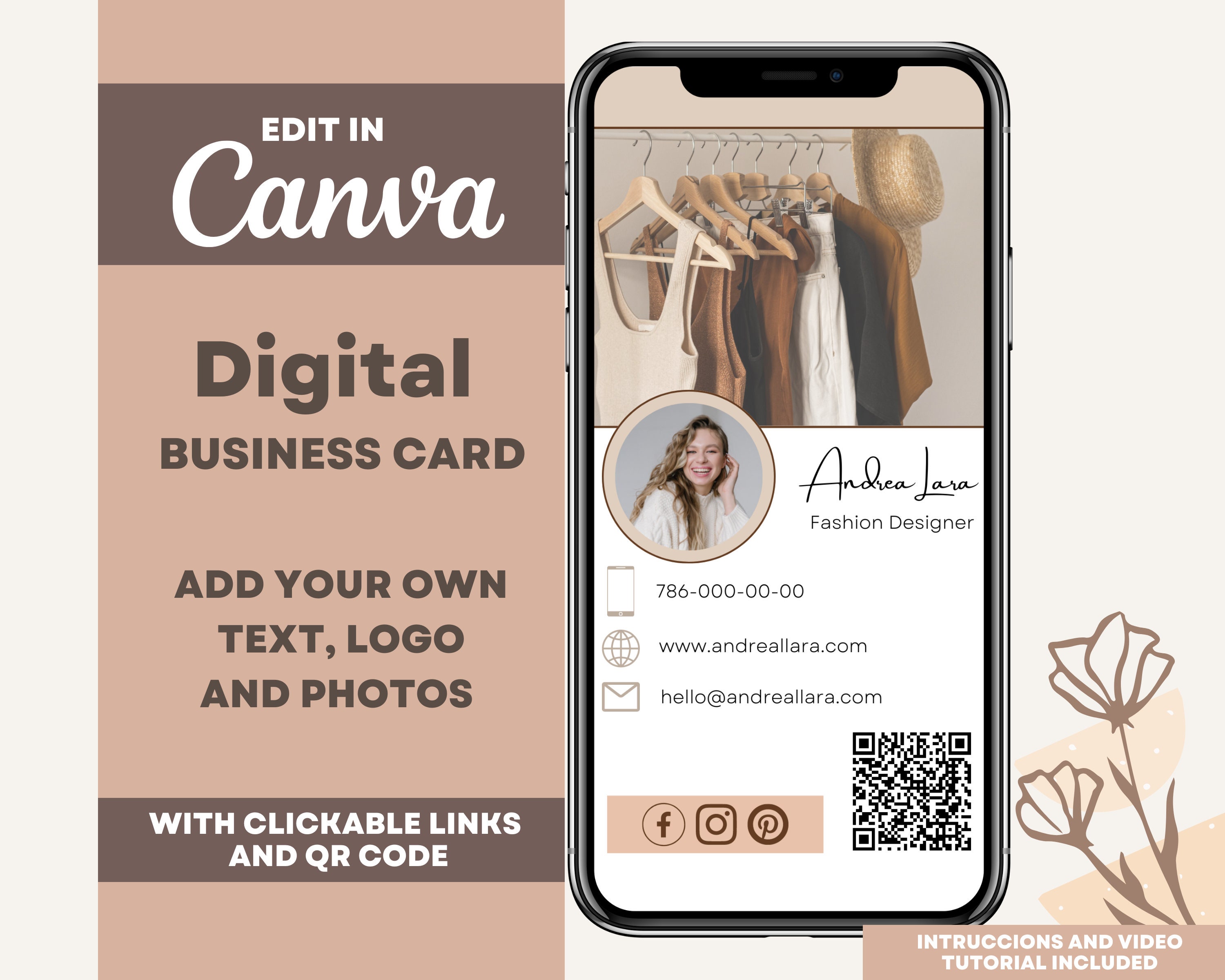 DIGITAL BUSINESS Card Template With QR Code Clickable Links Etsy digital-business-card-template-with-qr-code-clickable-links-etsy