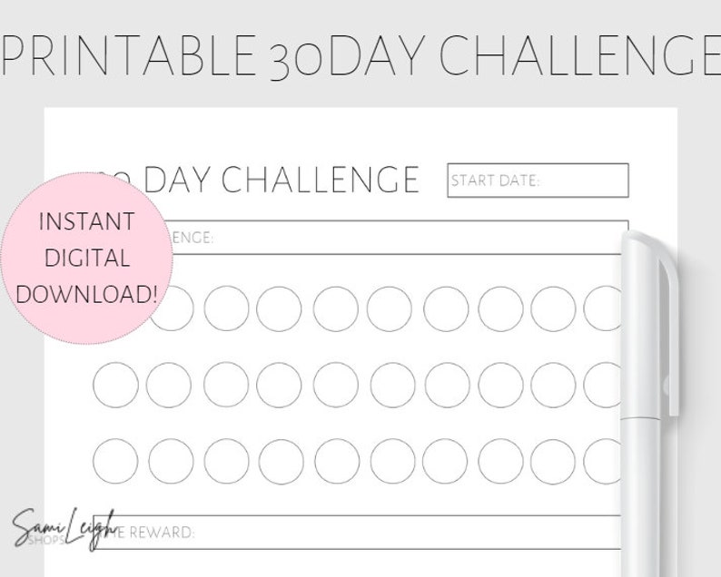 30 DAY CHALLENGE, PRINTABLE, Goal Setting, Progress Tracker, Habit ...