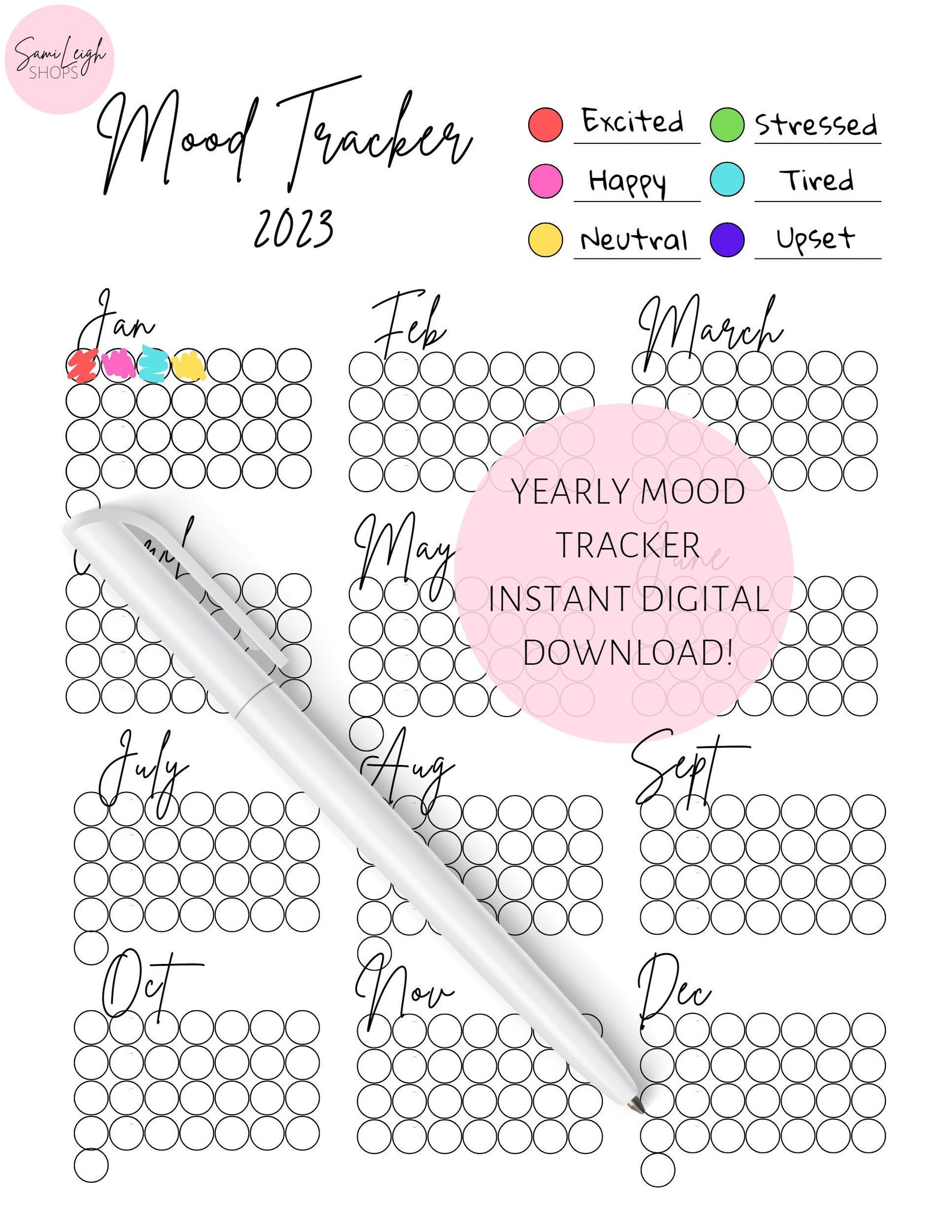 MOOD TRACKER PRINTABLE, Customize, Mood Calendar, Kids, Yearly Calendar ...