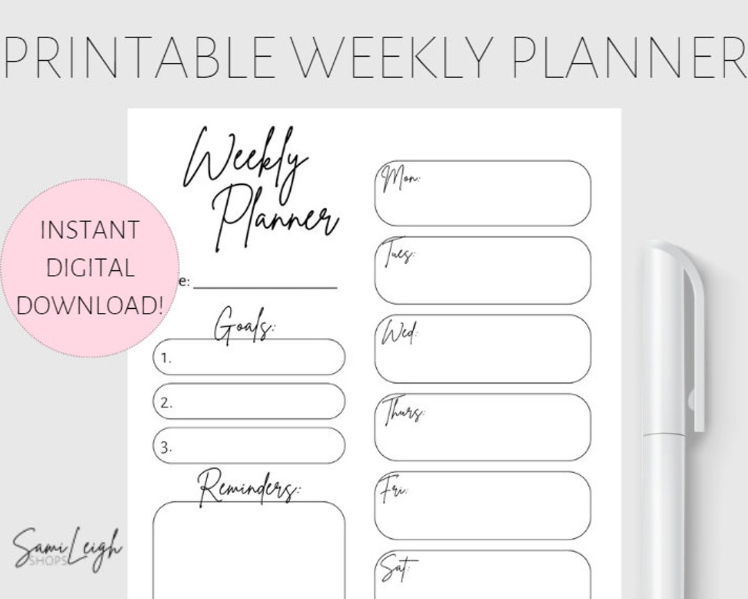 SIMPLE WEEKLY PLANNER, 8.5 X 11, Printable Planner, Minimal Planner ...