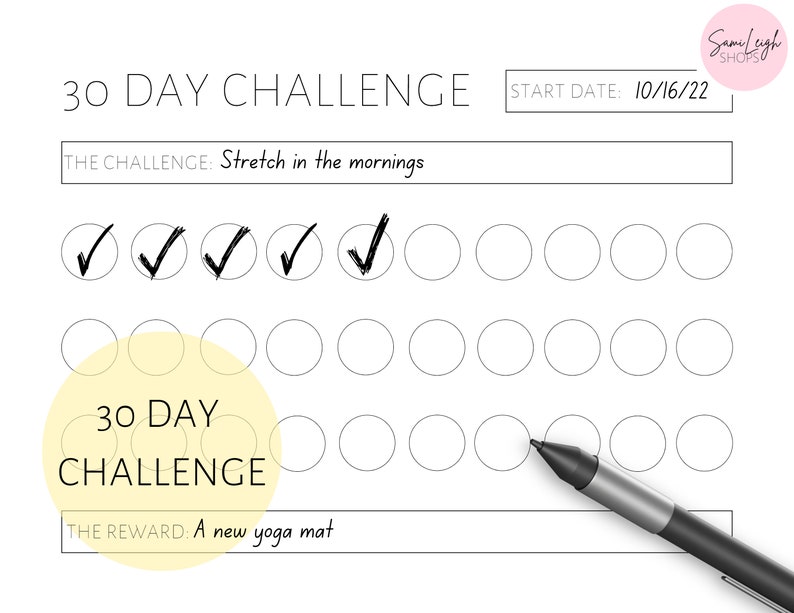 30 DAY CHALLENGE, PRINTABLE, Goal Setting, Progress Tracker, Habit ...