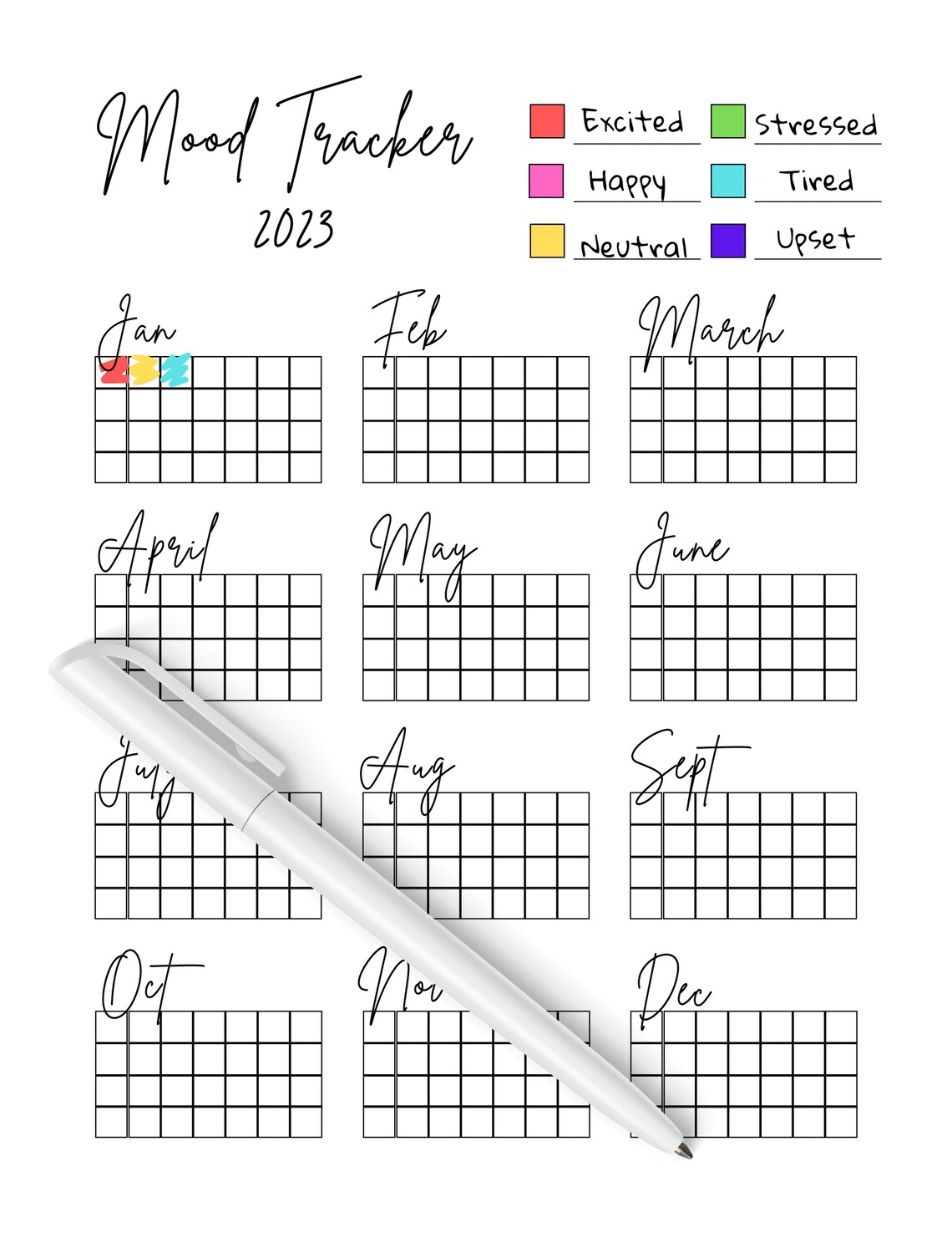 MOOD TRACKER PRINTABLE, New Years Planner, Customize, Mood Calendar ...
