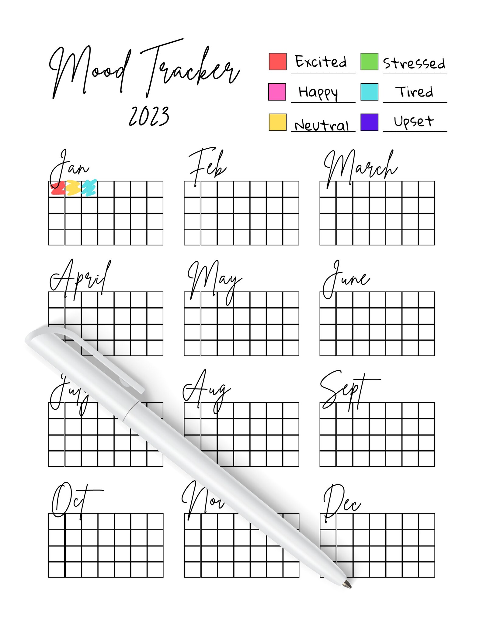 MOOD TRACKER PRINTABLE, New Years Planner, Customize, Mood Calendar ...