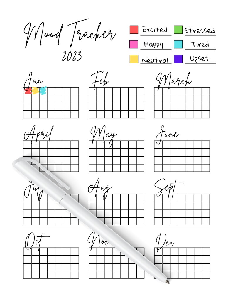 MOOD TRACKER PRINTABLE, New Years Planner, Customize, Mood Calendar ...