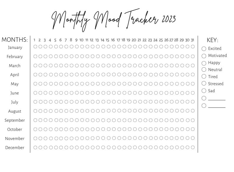 MOOD TRACKER PRINTABLE, Customize, Mood Calendar, Kids, Yearly Calendar ...