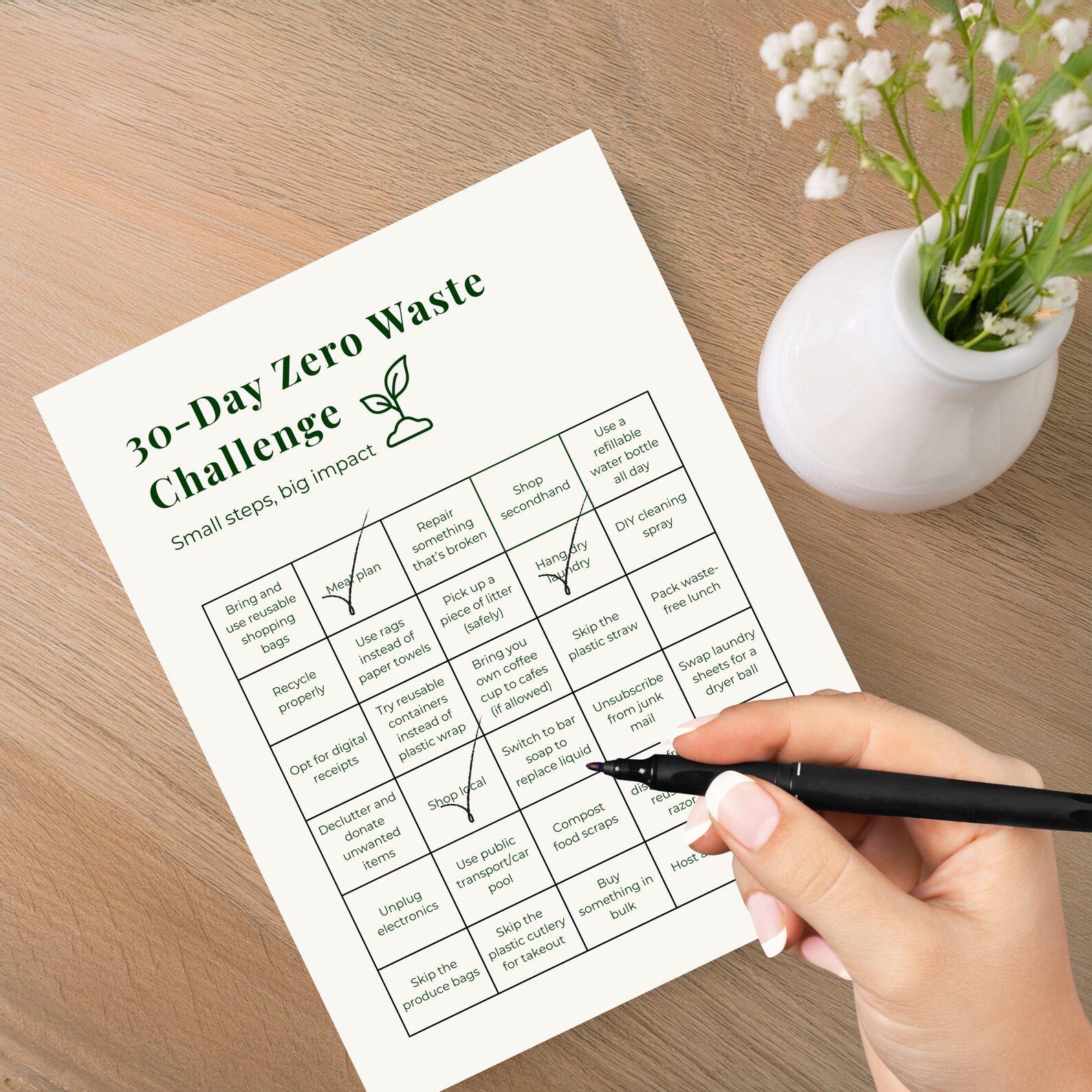 30-day Zero Waste Challenge Tracker: Eco-friendly Habit Builder (PDF ...
