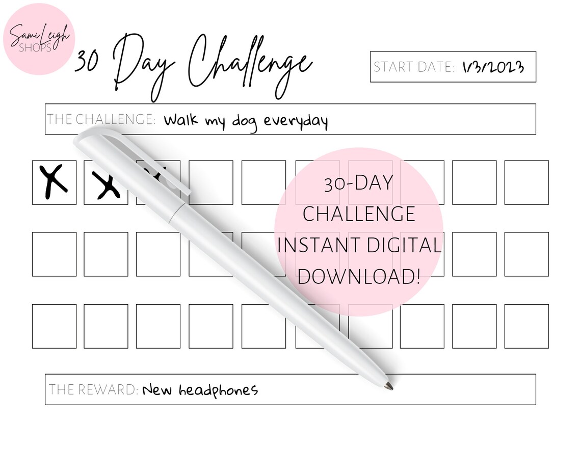 30 DAY CHALLENGE, PRINTABLE, Goal Setting, Progress Tracker, Habit ...