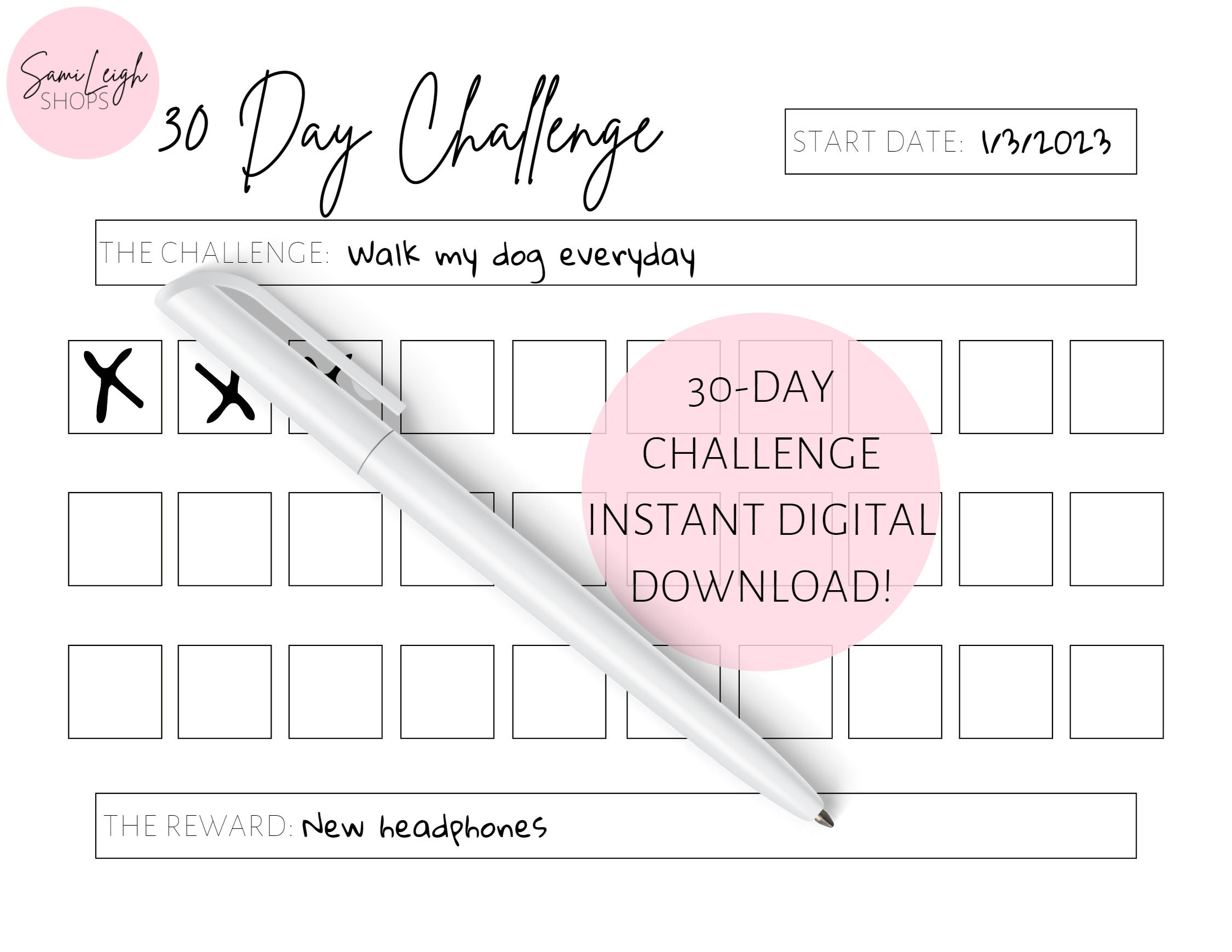 30 DAY CHALLENGE, PRINTABLE, Goal Setting, Progress Tracker, Habit ...