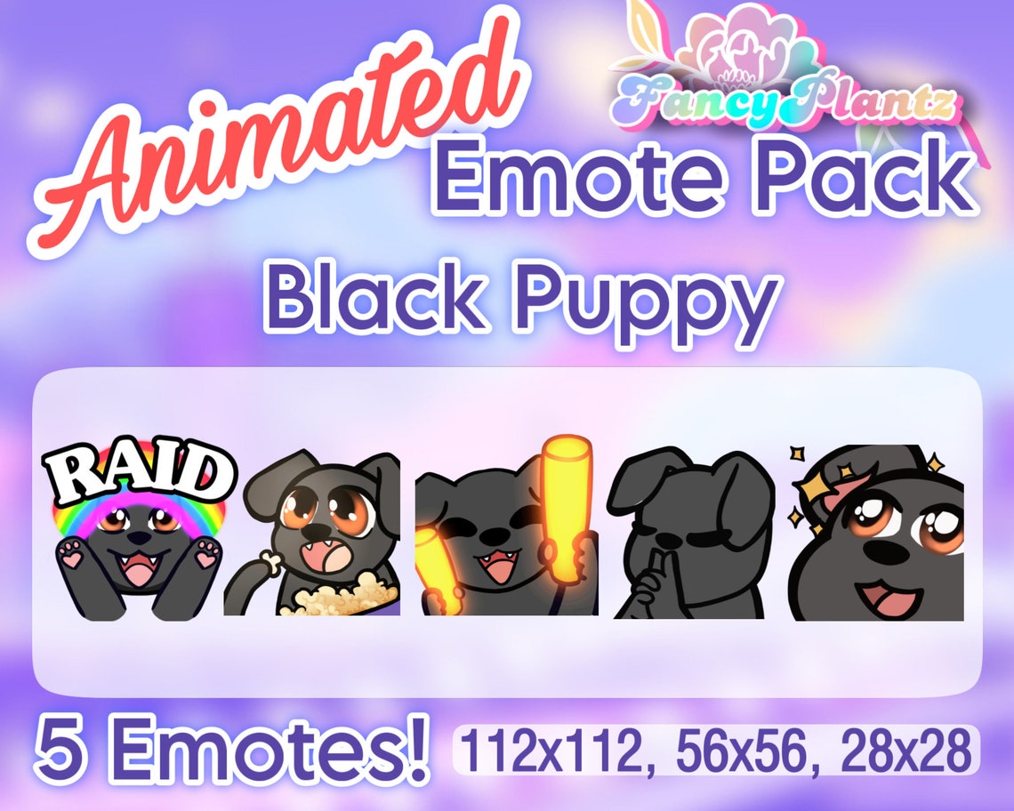 5 Black Puppy Animated Twitch Emotes Pack, Twitch Sub Emotes, Discord ...