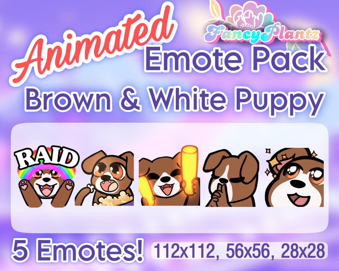 5 Brown and White Puppy Animated Twitch Emotes Pack, Twitch Sub Emotes ...