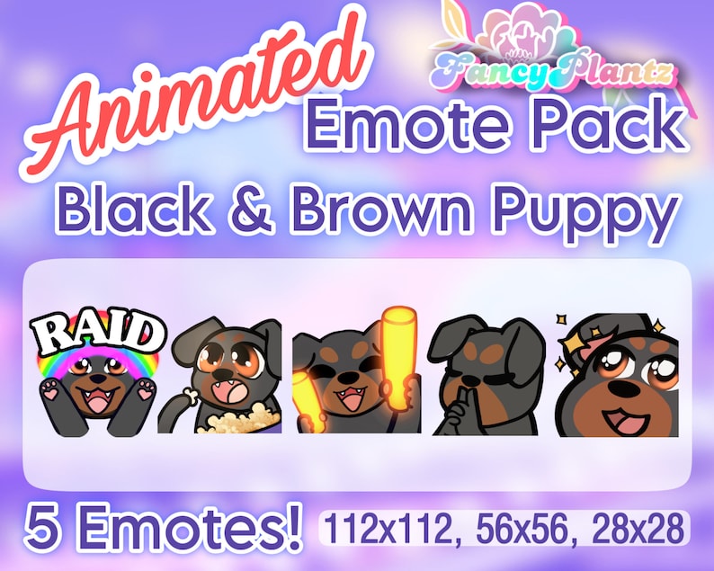 5 Black and Brown Puppy Animated Twitch Emotes Pack, Twitch Sub Emotes ...
