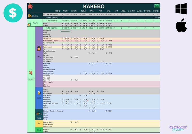 Kakeibo Budget Spreadsheet for Google Sheets Digital Budget Planner ...