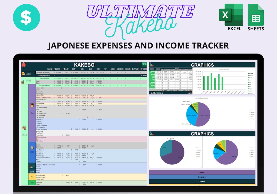 Kakeibo Budget Spreadsheet for Google Sheets Digital Budget Planner ...