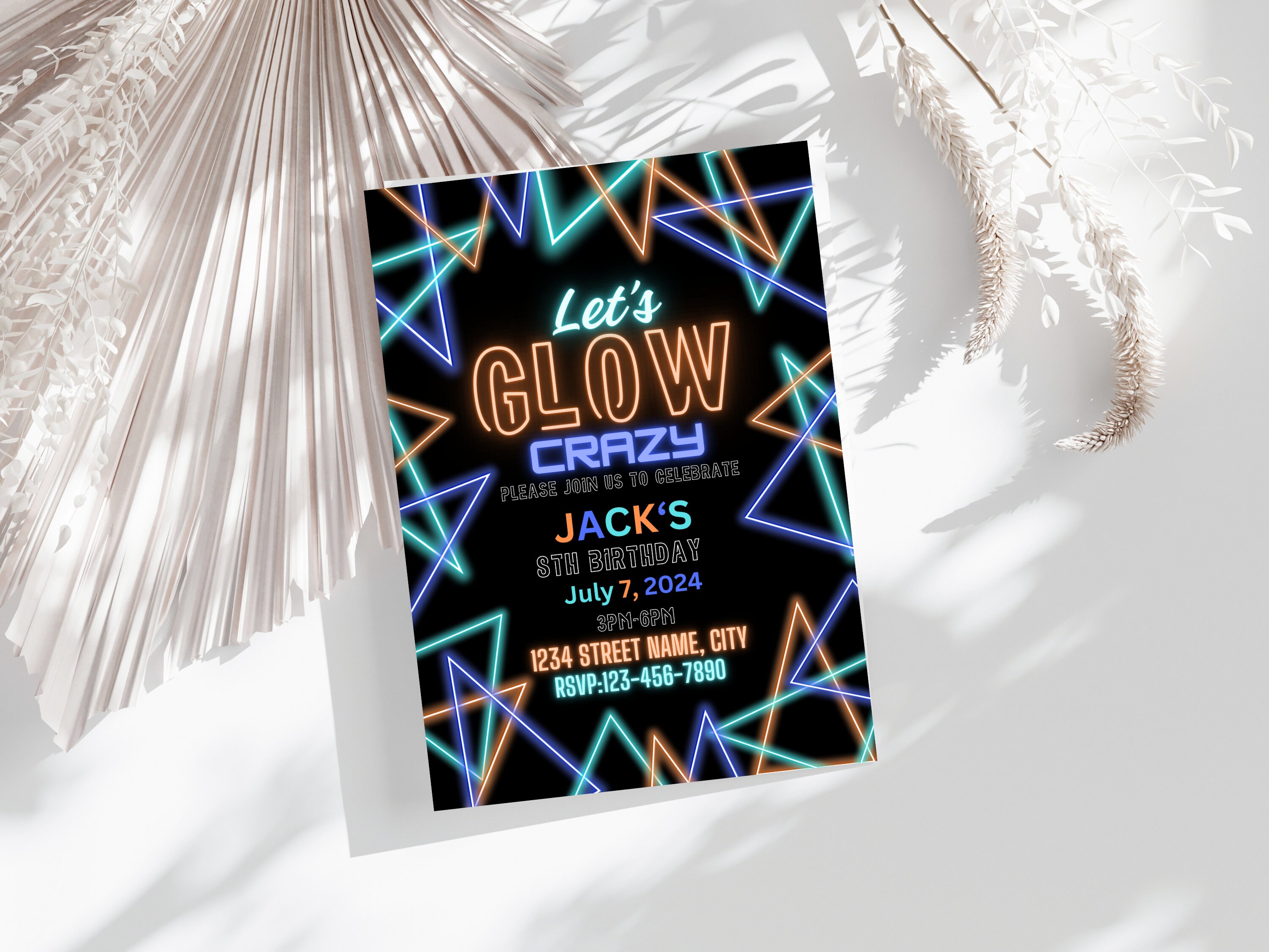Glow Party Invitation, Glow Party Template, Canva Party Template, Neon ...