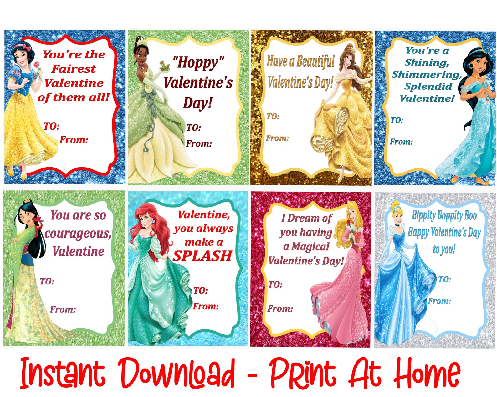 Princess Valentine's Day Cards Printable Instant - Etsy